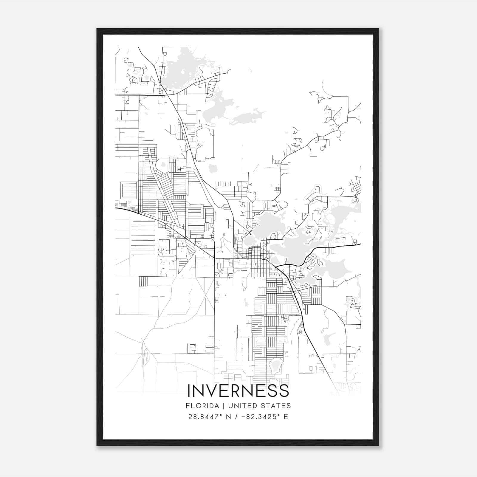 Inverness Florida Map Poster, Modern Home Decor Wall Art Print - Custom ...