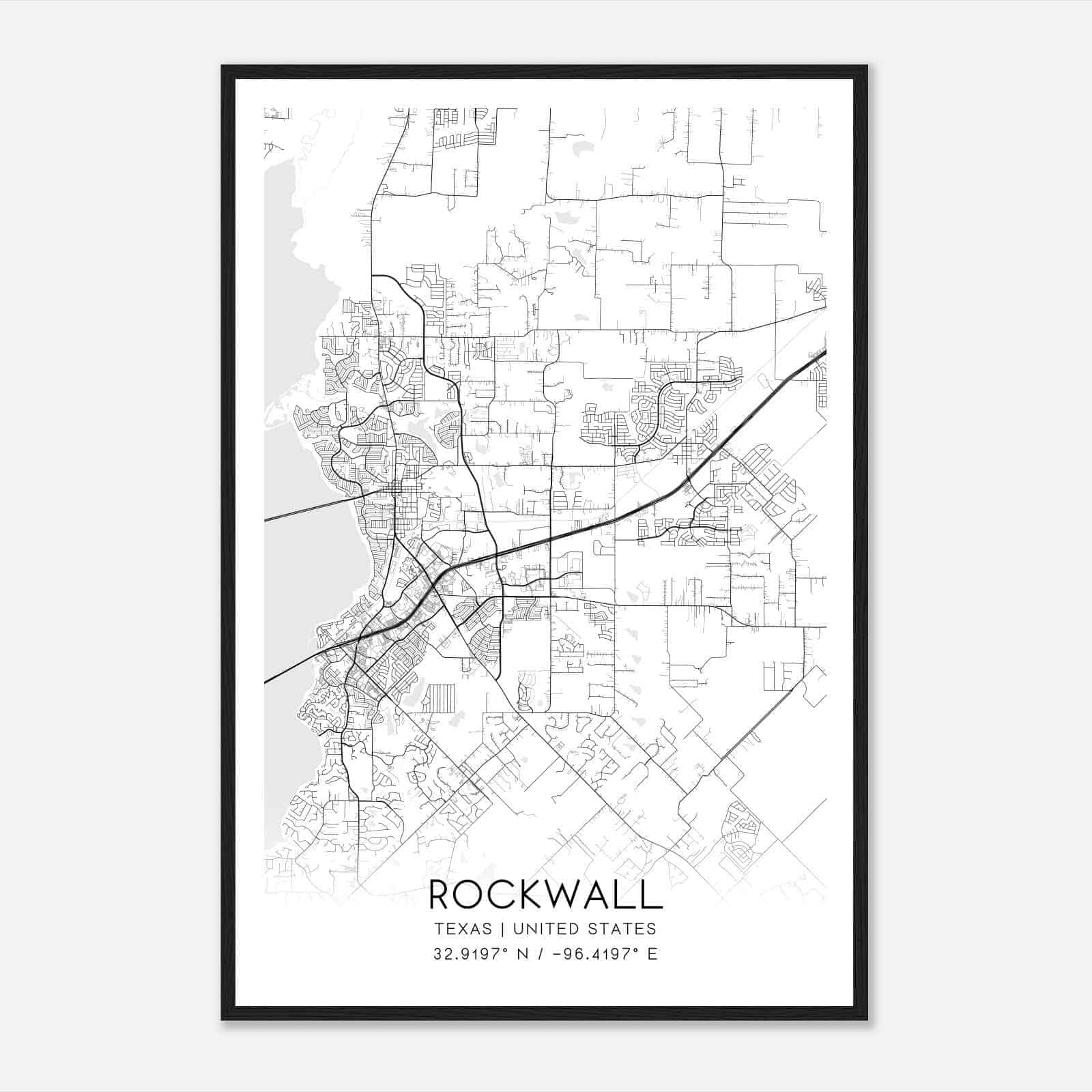 Rockwall Texas Map Poster, Modern Home Decor Wall Art Print - Custom ...
