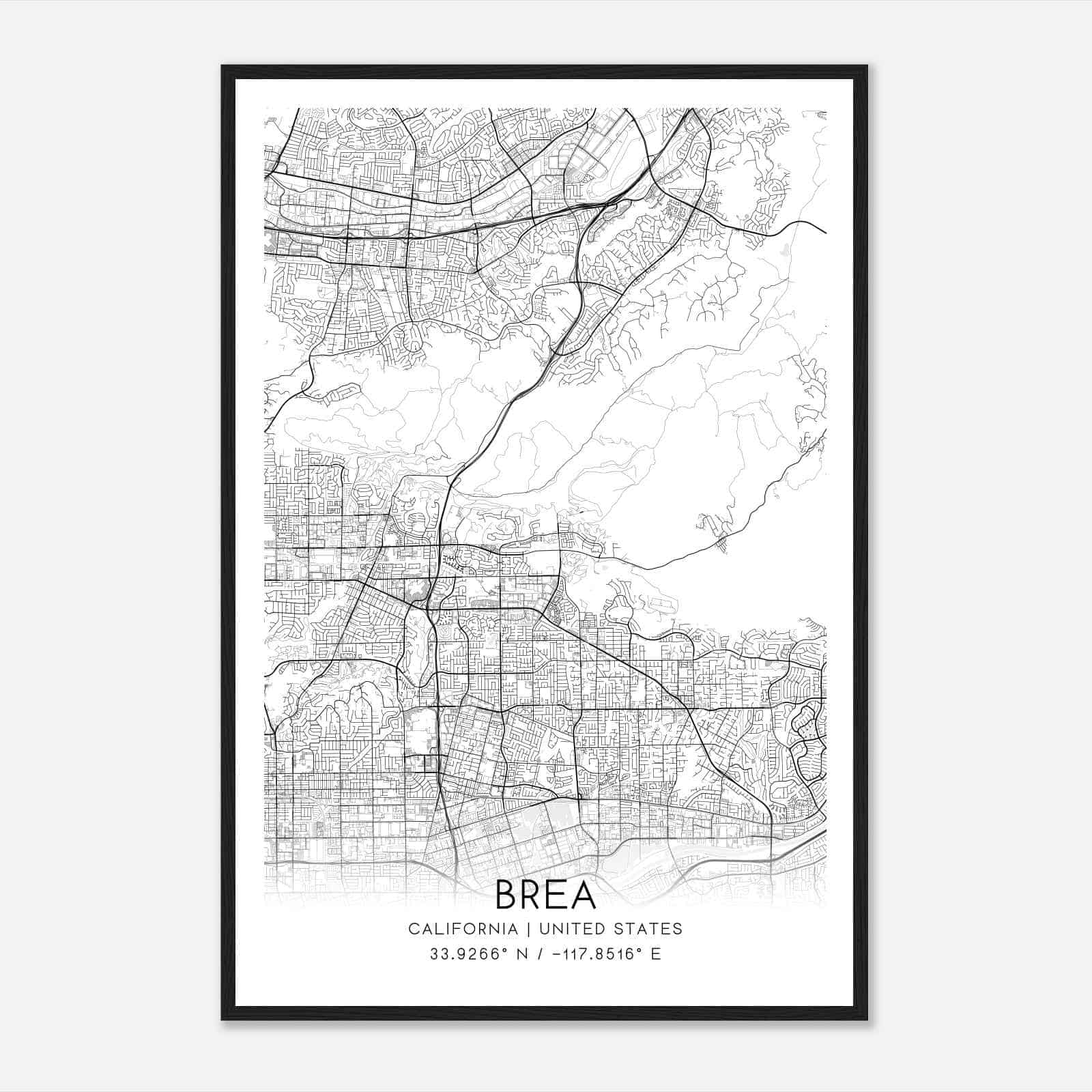 Brea California Map Poster, Modern Home Decor Wall Art Print - Custom ...
