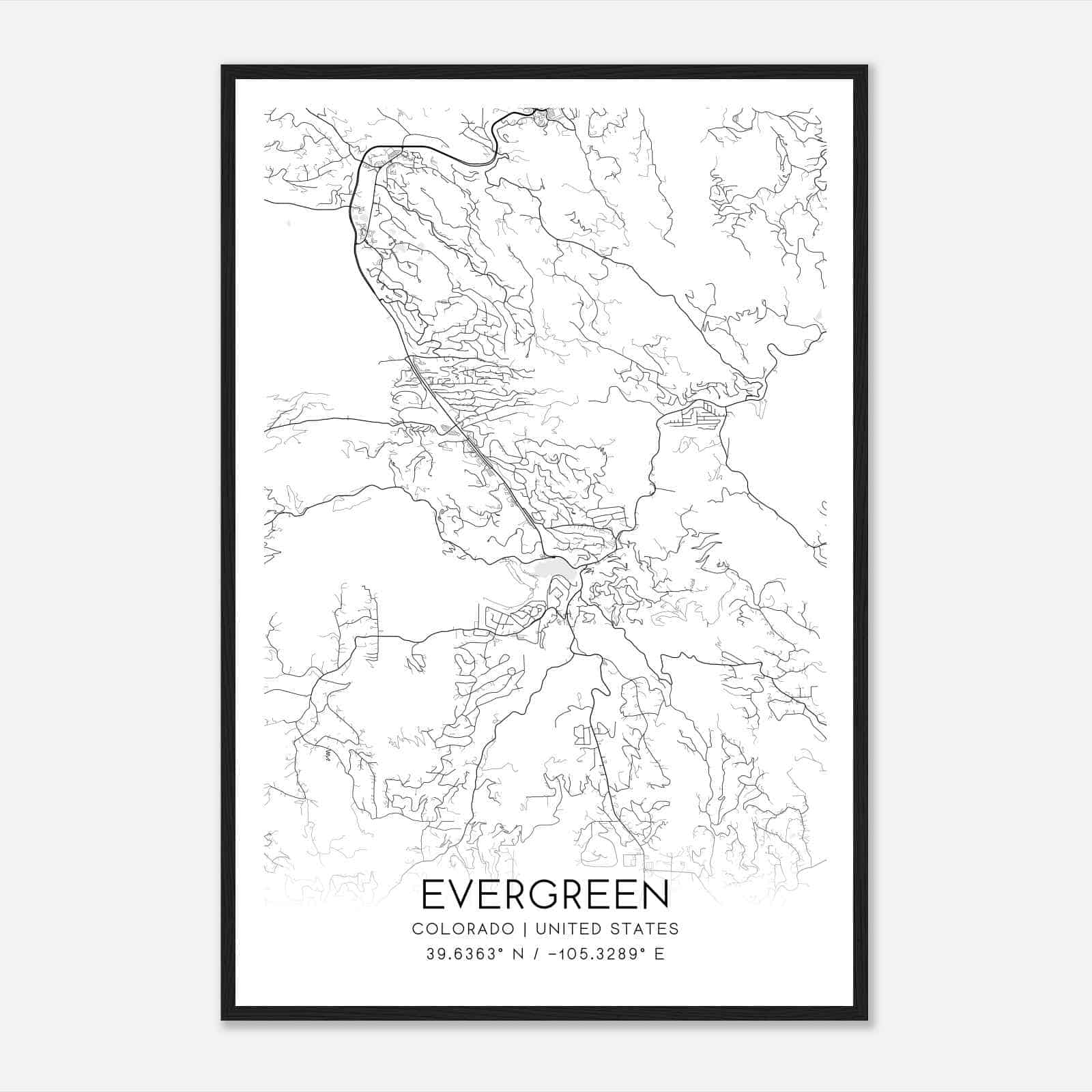 Evergreen Colorado Map Poster, Modern Home Decor Wall Art Print ...