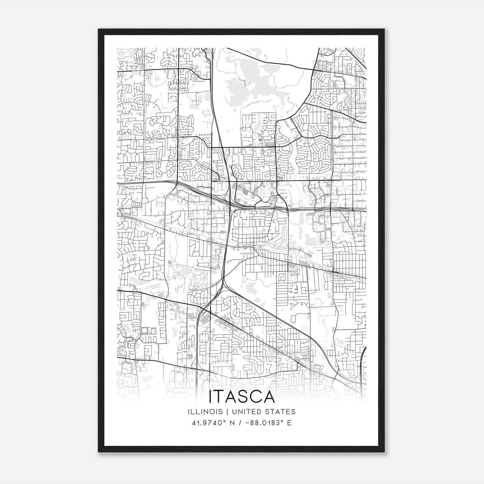 Itasca Illinois Map Poster, Modern Home Decor Wall Art Print - Custom ...