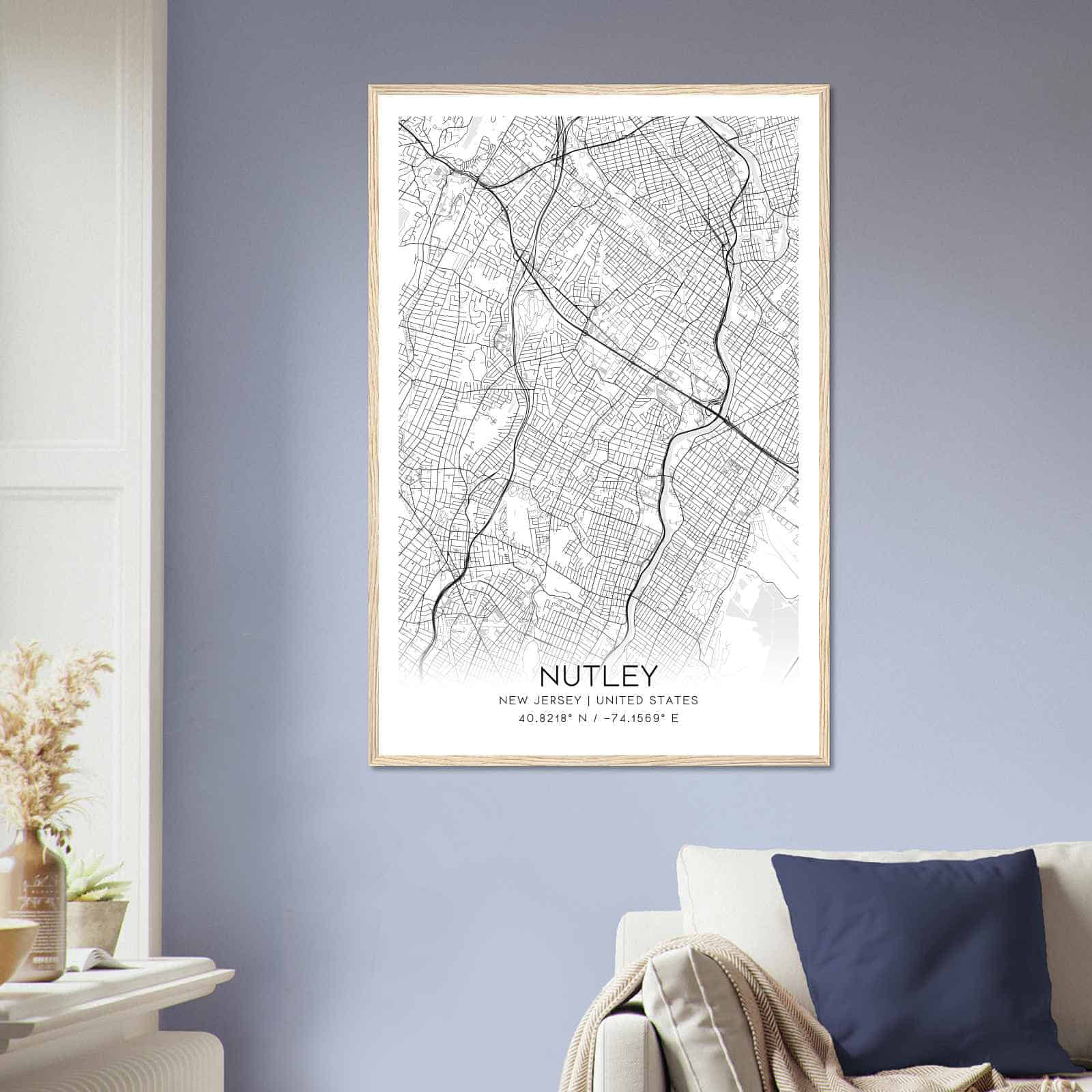 Nutley New Jersey Map Poster, Modern Home Decor Wall Art Print - Custom ...