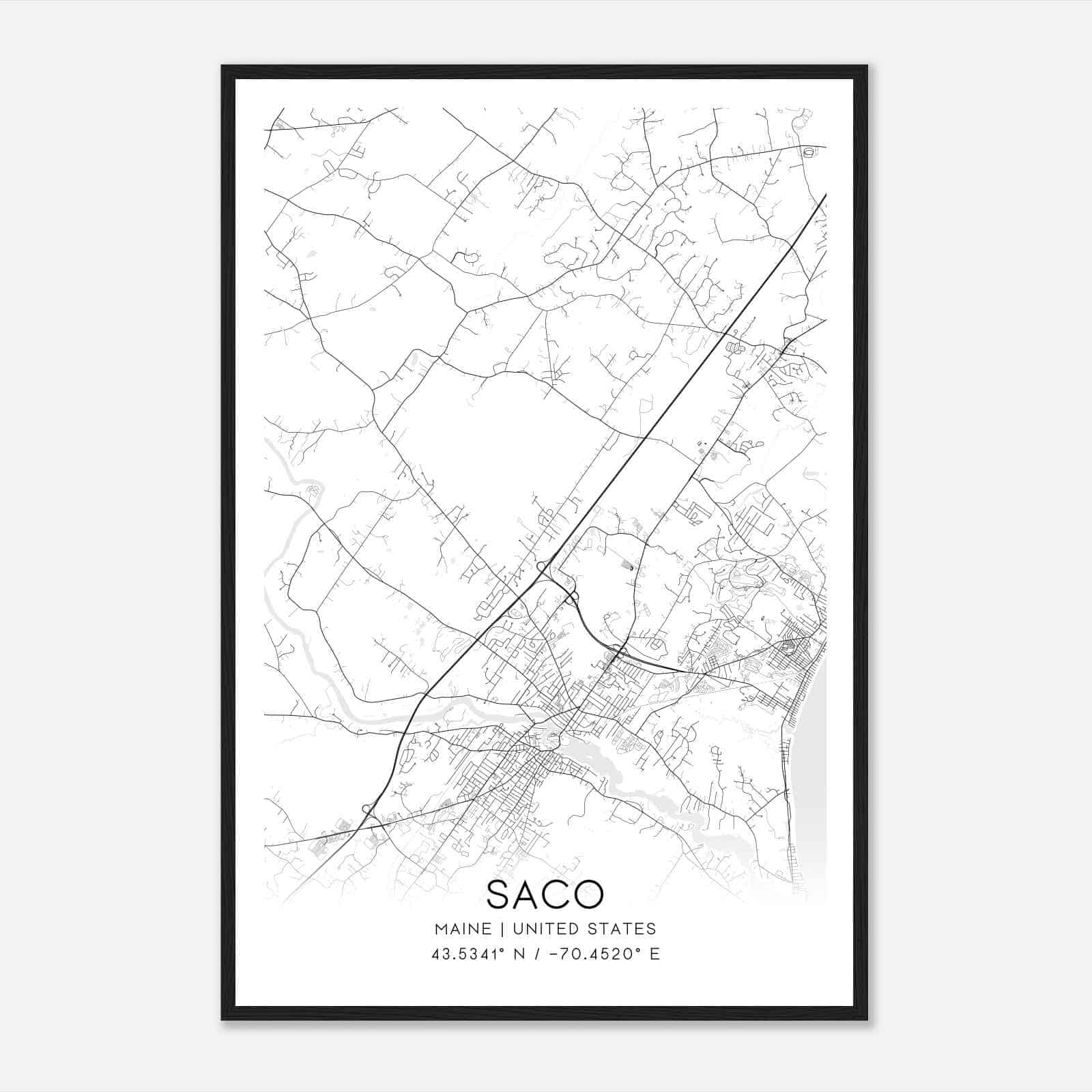 Saco Maine Map Poster, Modern Home Decor Wall Art Print - Custom Maps ...