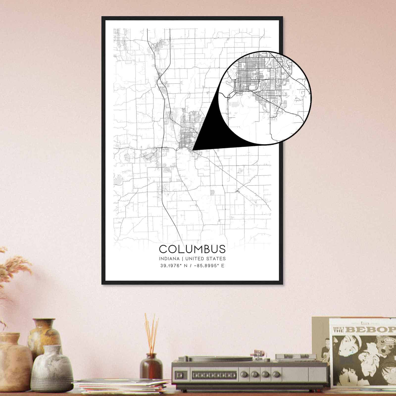Columbus Indiana Map Poster, Modern Home Decor Wall Art Print - Custom ...