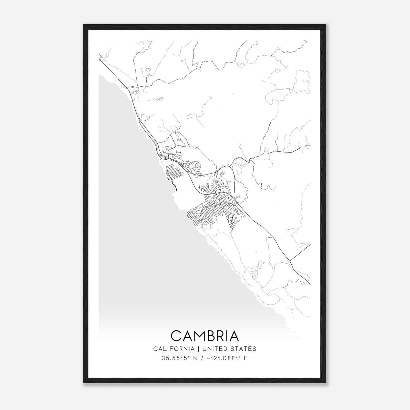 Cambria California Map Poster, Modern Home Decor Wall Art Print ...