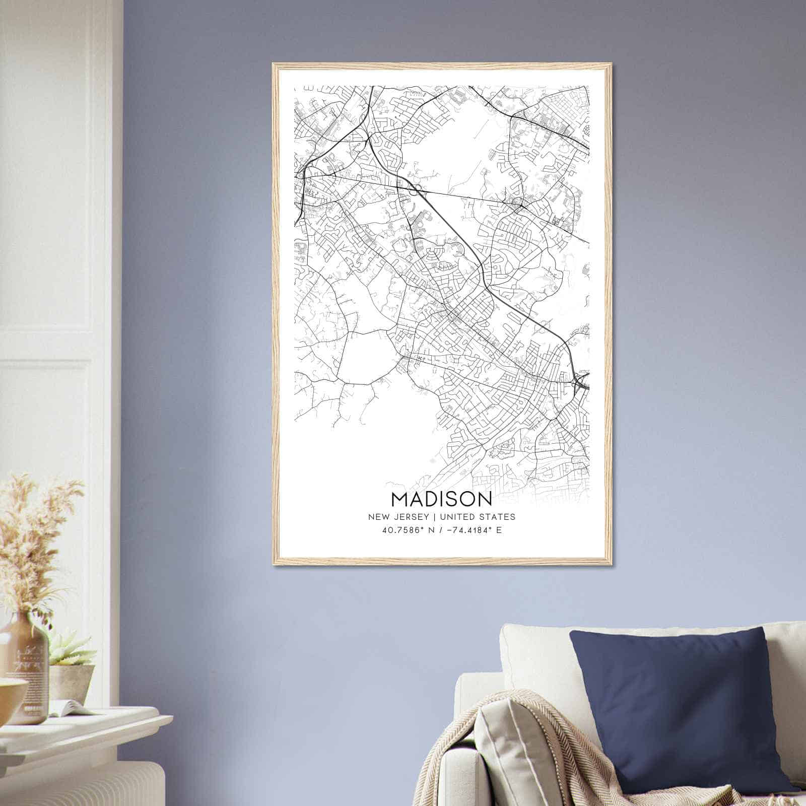 Madison New Jersey Map Poster, Modern Home Decor Wall Art Print ...
