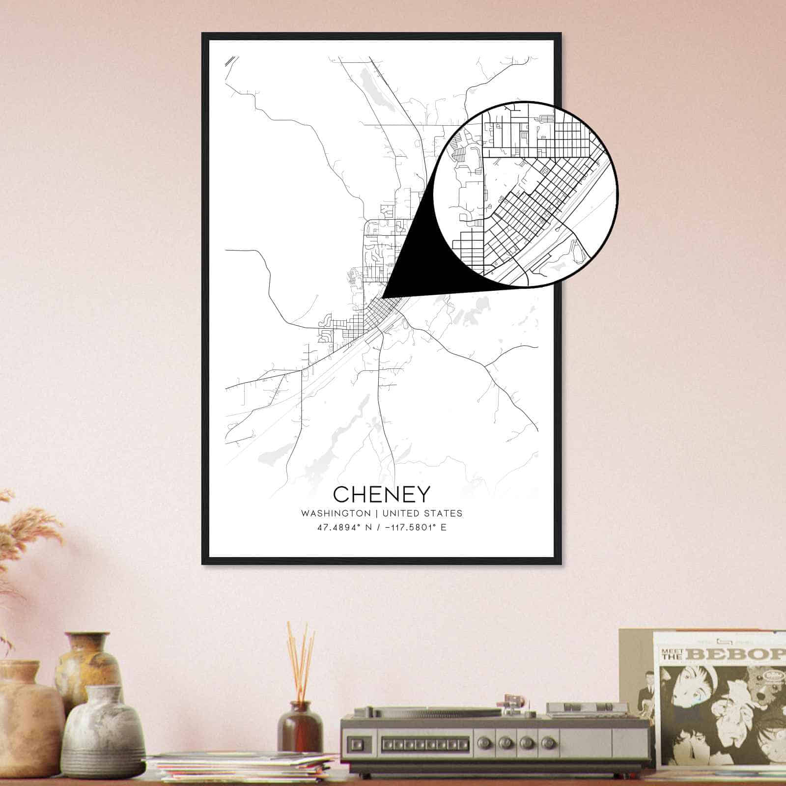 Cheney Washington Map Poster, Modern Home Decor Wall Art Print - Custom ...
