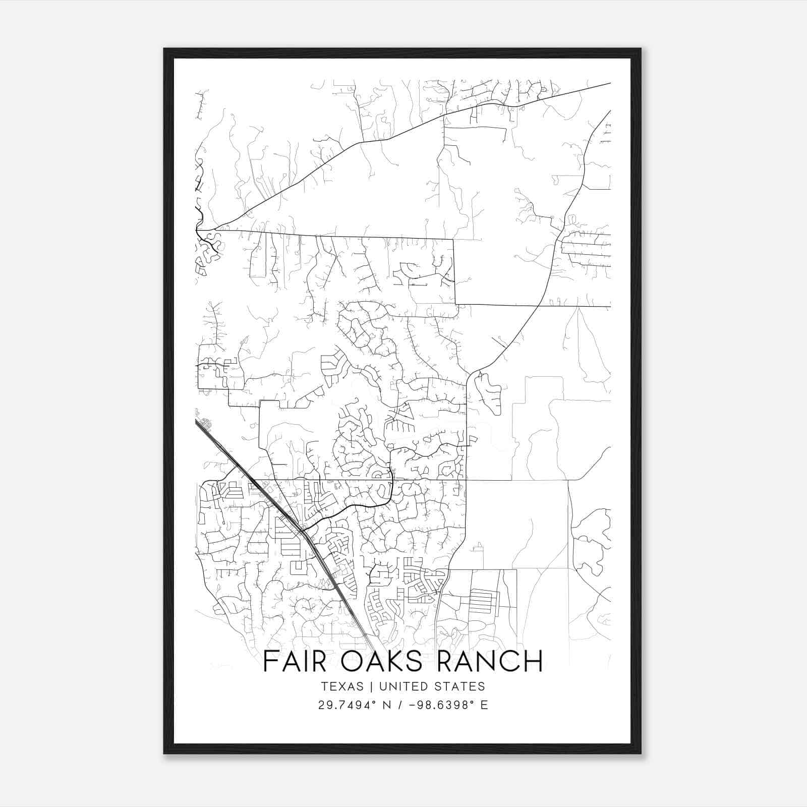 Fair Oaks Ranch Texas Map Poster, Modern Home Decor Wall Art Print ...