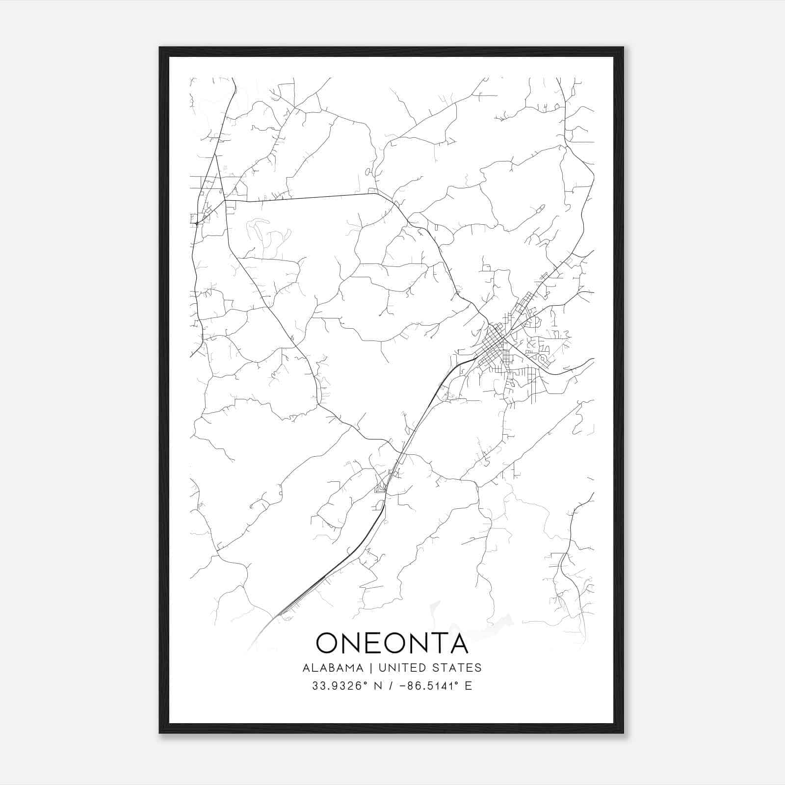 Oneonta Alabama Map Poster, Modern Home Decor Wall Art Print - Custom ...