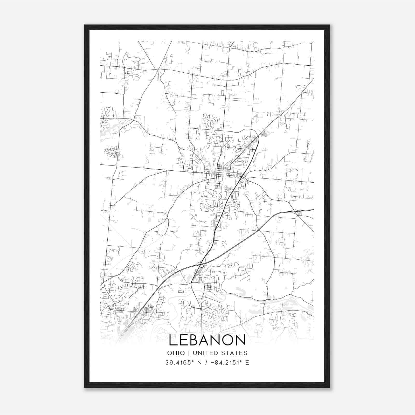 Lebanon Ohio Map Poster, Modern Home Decor Wall Art Print - Custom Maps ...