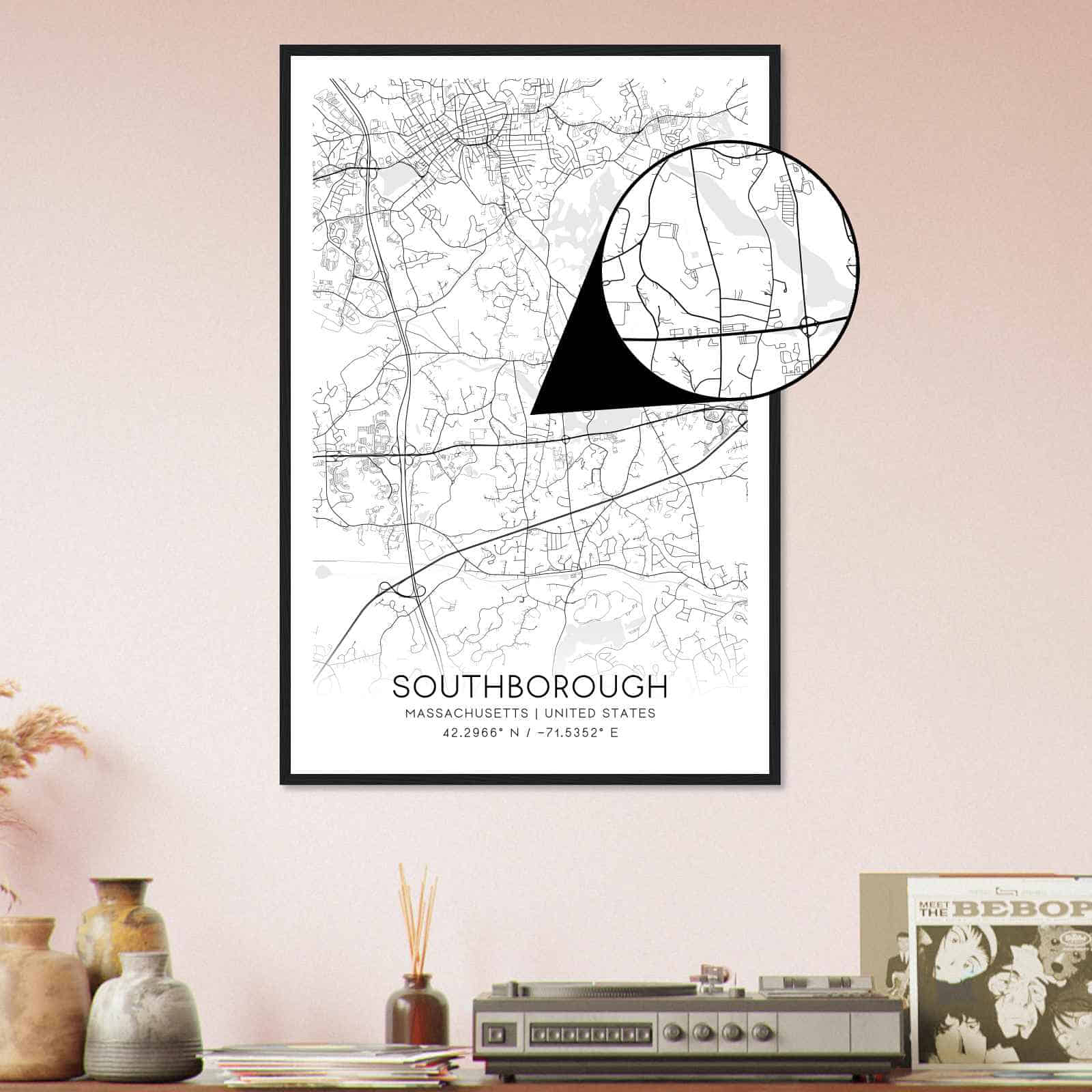Southborough Massachusetts Map Poster, Modern Home Decor Wall Art Print ...