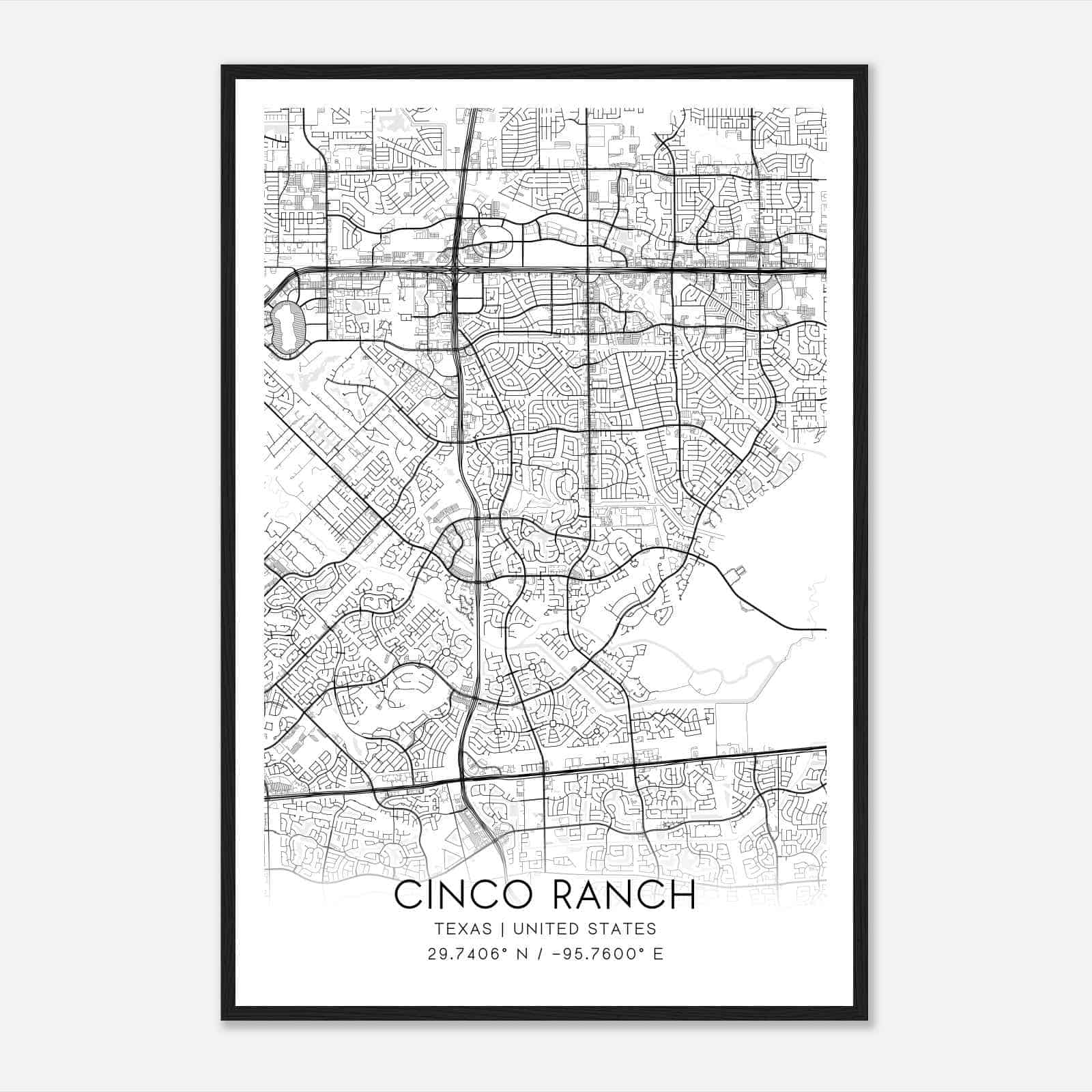 Cinco Ranch Texas Map Poster, Modern Home Decor Wall Art Print - Custom ...