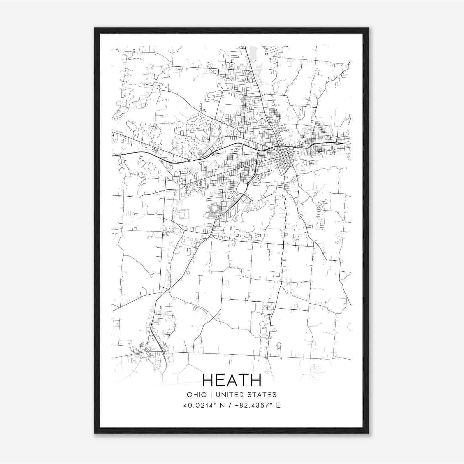 Heath Ohio Map Poster, Modern Home Decor Wall Art Print - Custom Maps ...