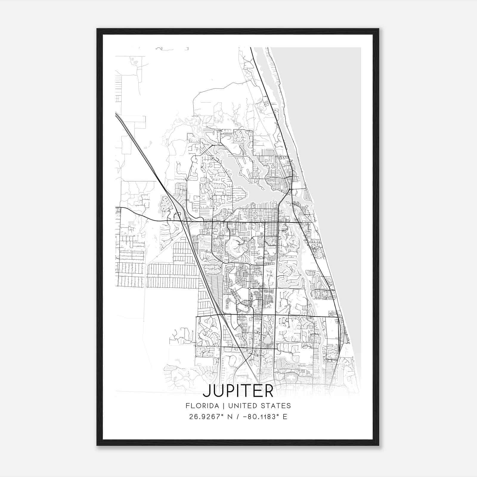 Jupiter Florida Map Poster, Modern Home Decor Wall Art Print - Custom ...