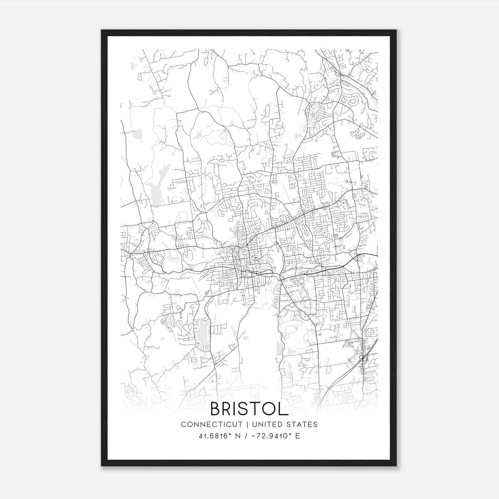 Bristol Connecticut Map Poster, Modern Home Decor Wall Art Print - Custom Maps & Posters
