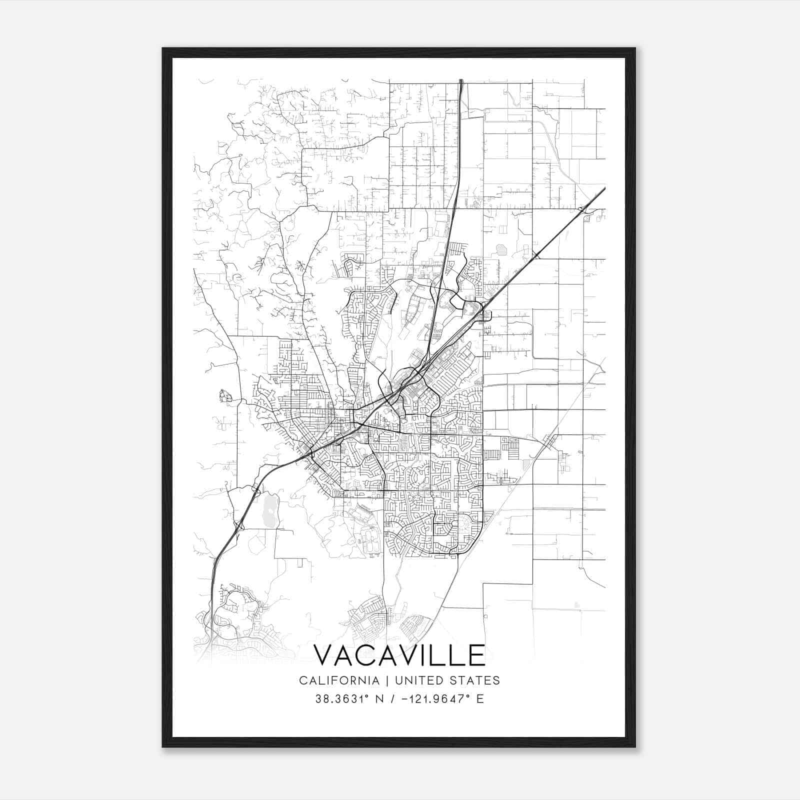 Vacaville California Map Poster, Modern Home Decor Wall Art Print ...