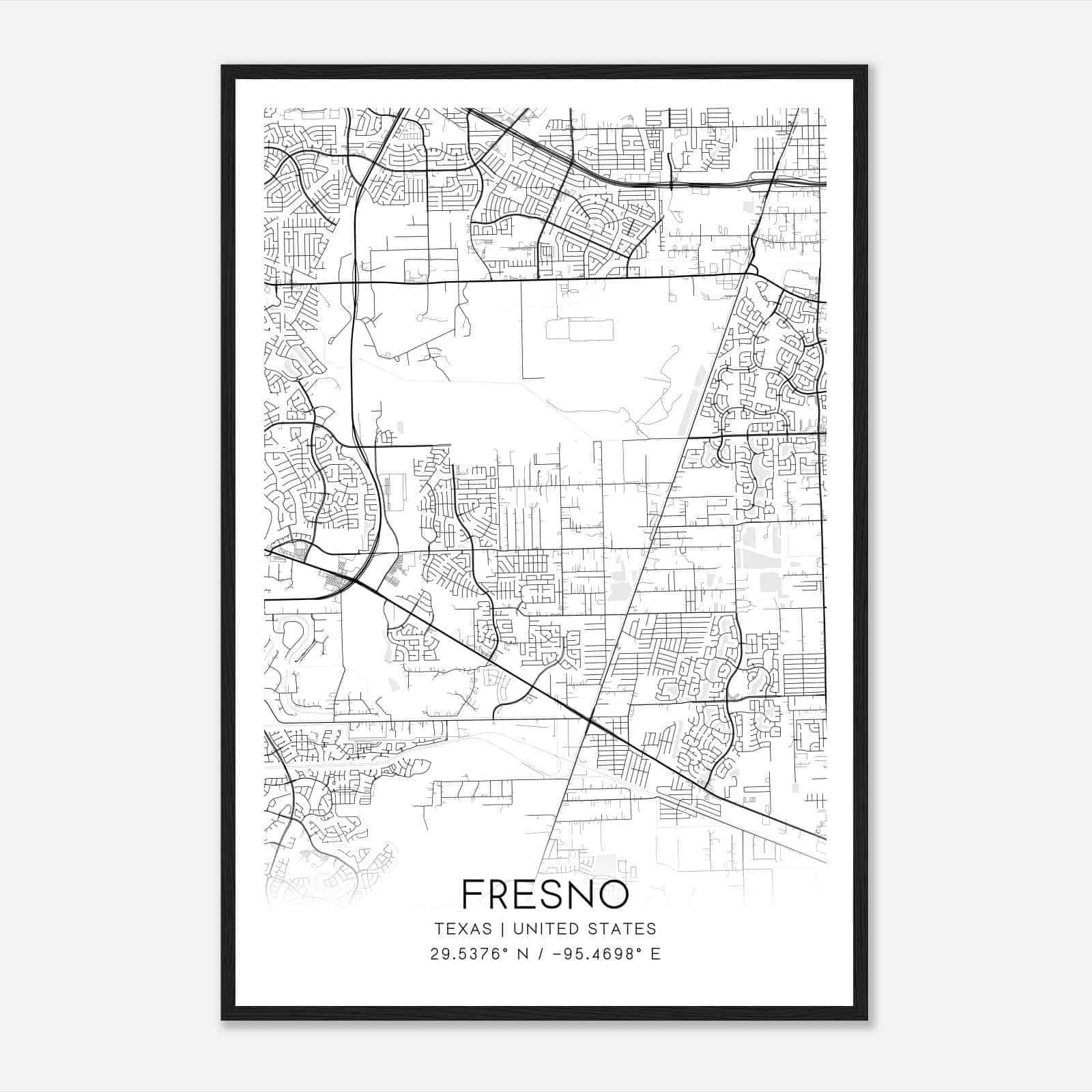 Fresno Texas Map Poster, Modern Home Decor Wall Art Print - Custom Maps ...