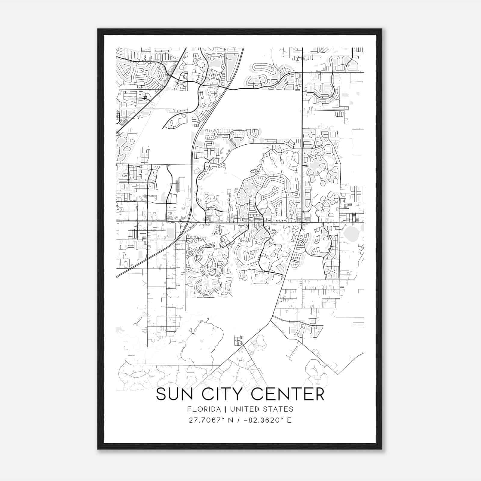 Sun City Center Florida Map Poster, Modern Home Decor Wall Art Print ...
