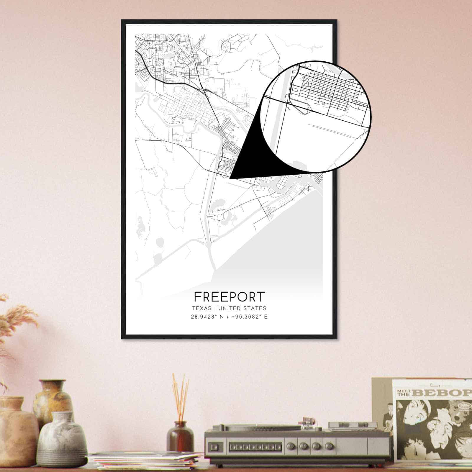 Freeport Texas Map Poster, Modern Home Decor Wall Art Print - Custom ...