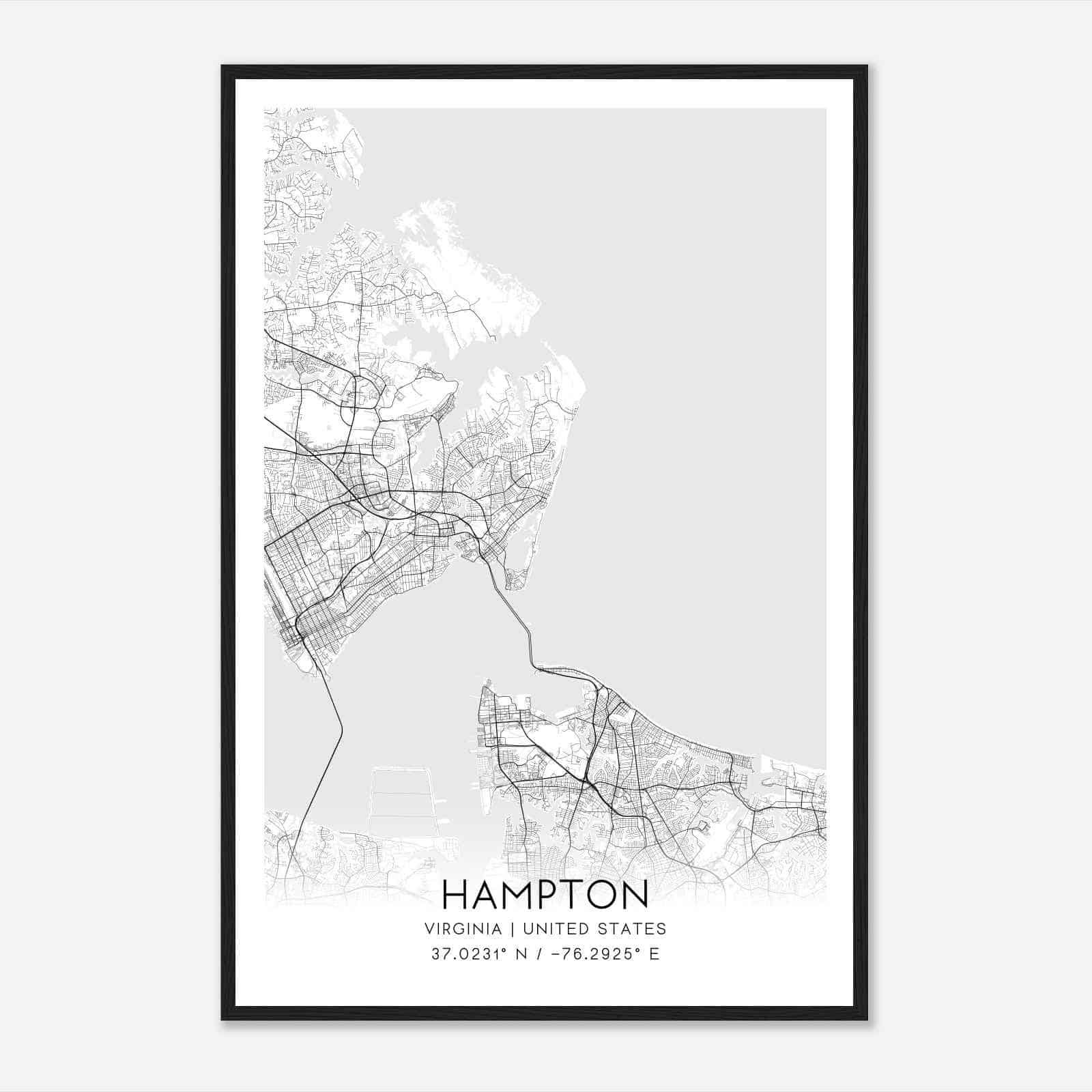 Hampton Virginia Map Poster, Modern Home Decor Wall Art Print - Custom ...