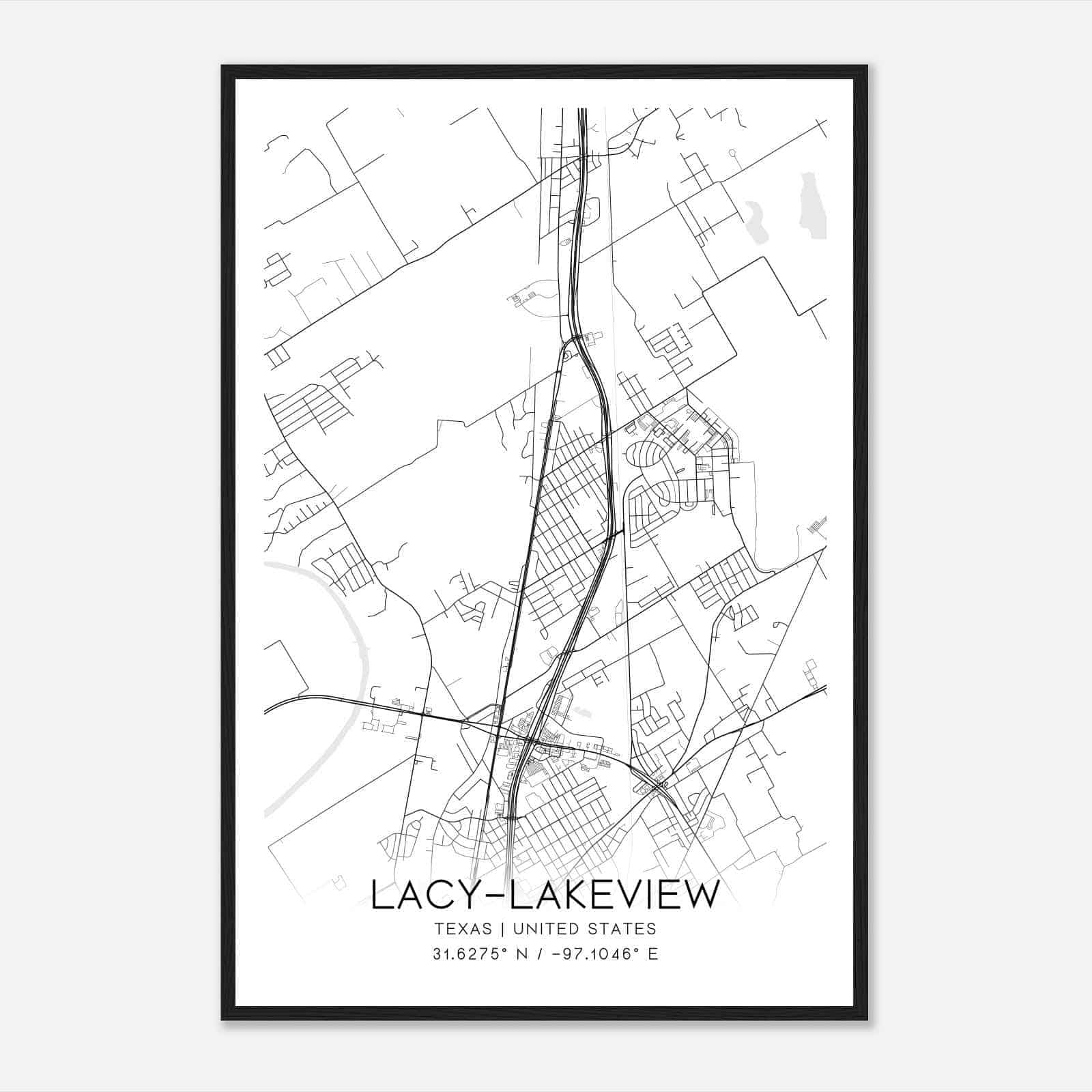 Lacy Lakeview Texas Map Poster, Modern Home Decor Wall Art Print ...