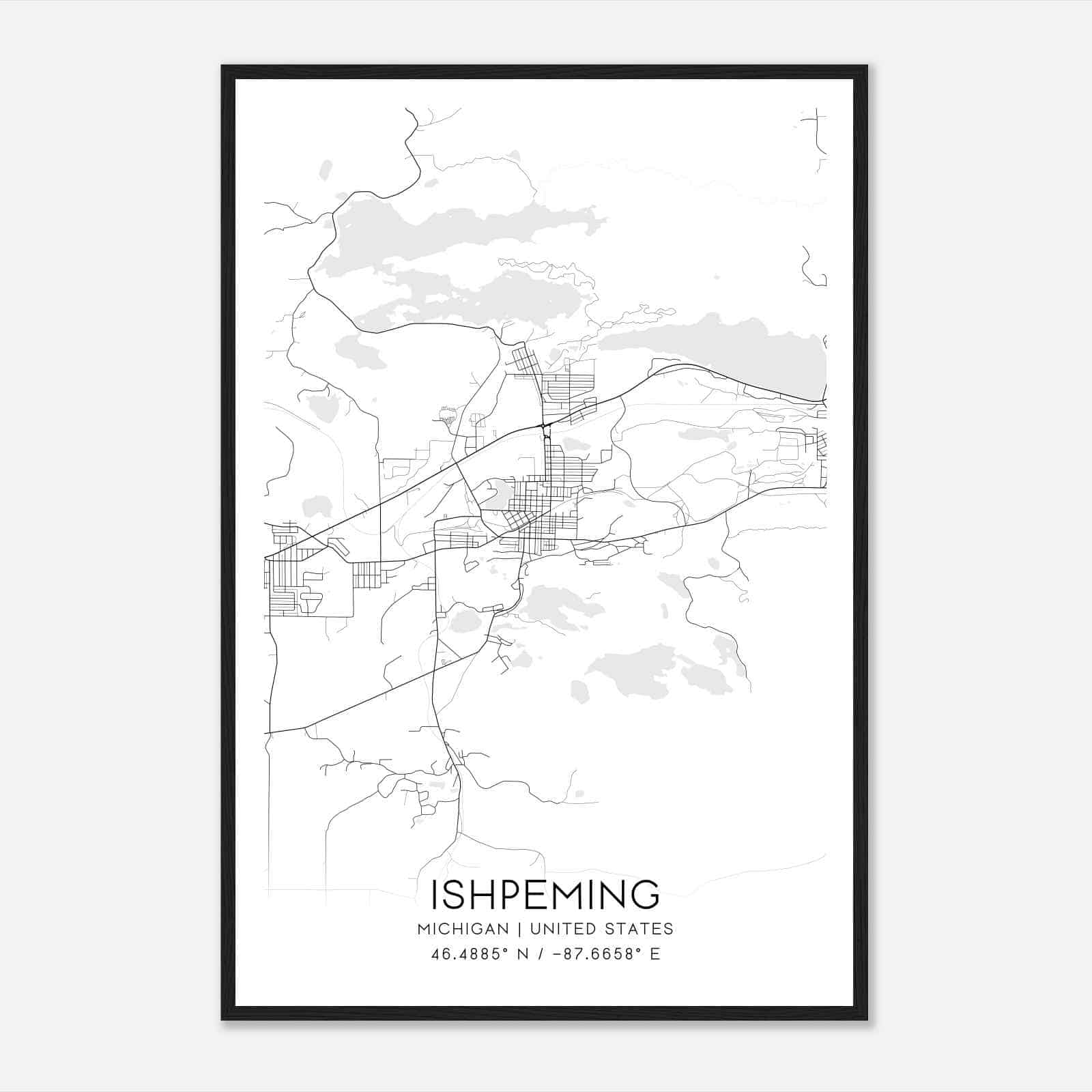 Ishpeming Michigan Map Poster, Modern Home Decor Wall Art Print ...