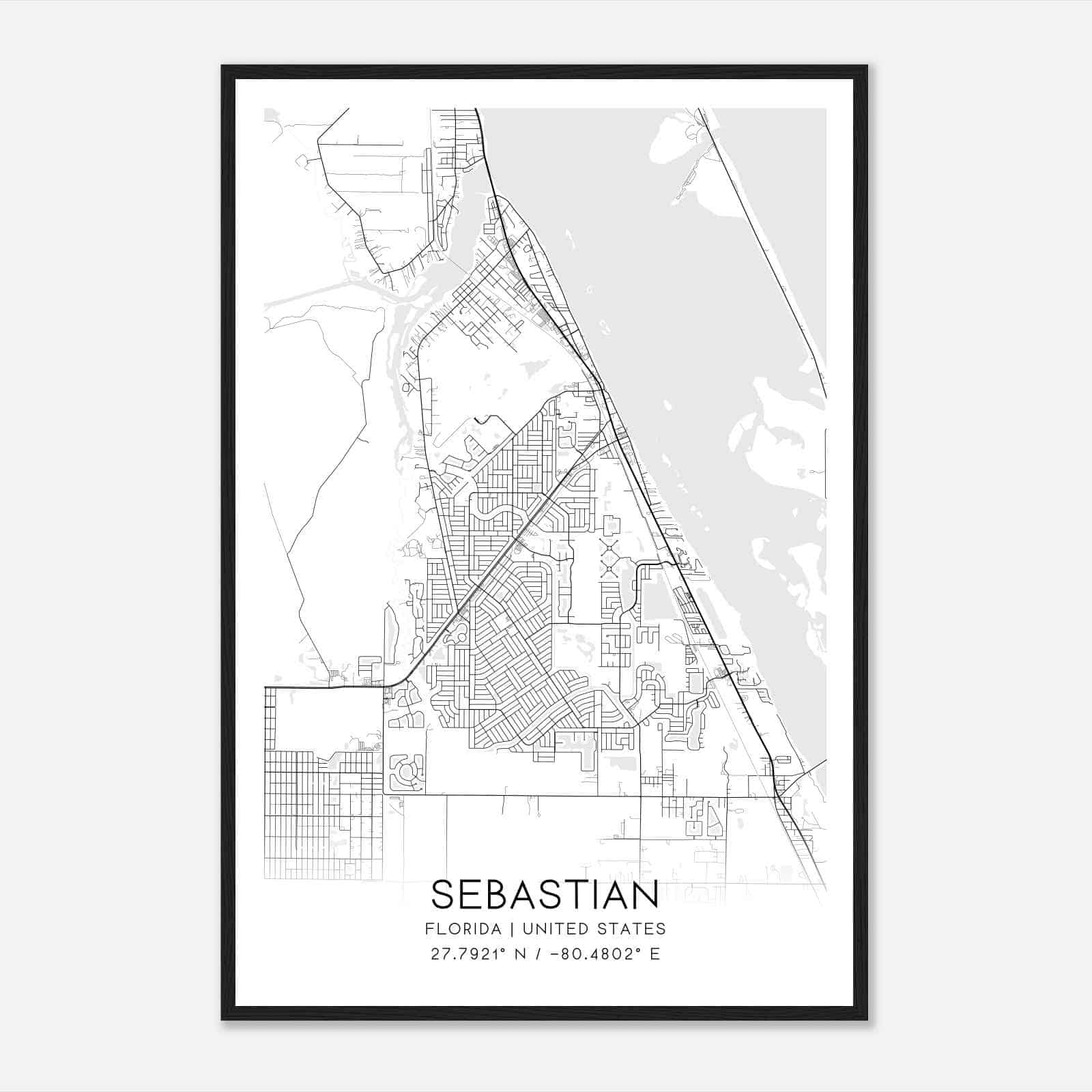 Sebastian Florida Map Poster, Modern Home Decor Wall Art Print - Custom ...
