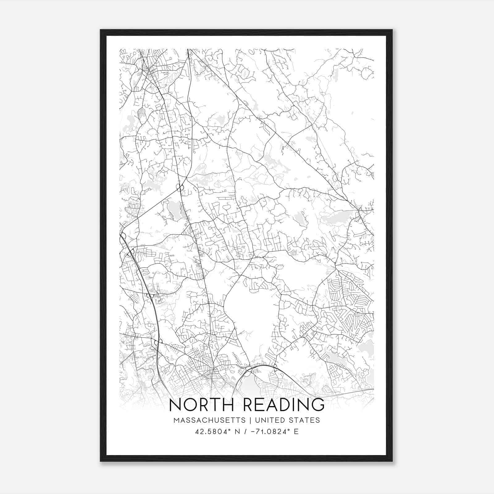 North Reading Massachusetts Map Poster, Modern Home Decor Wall Art ...