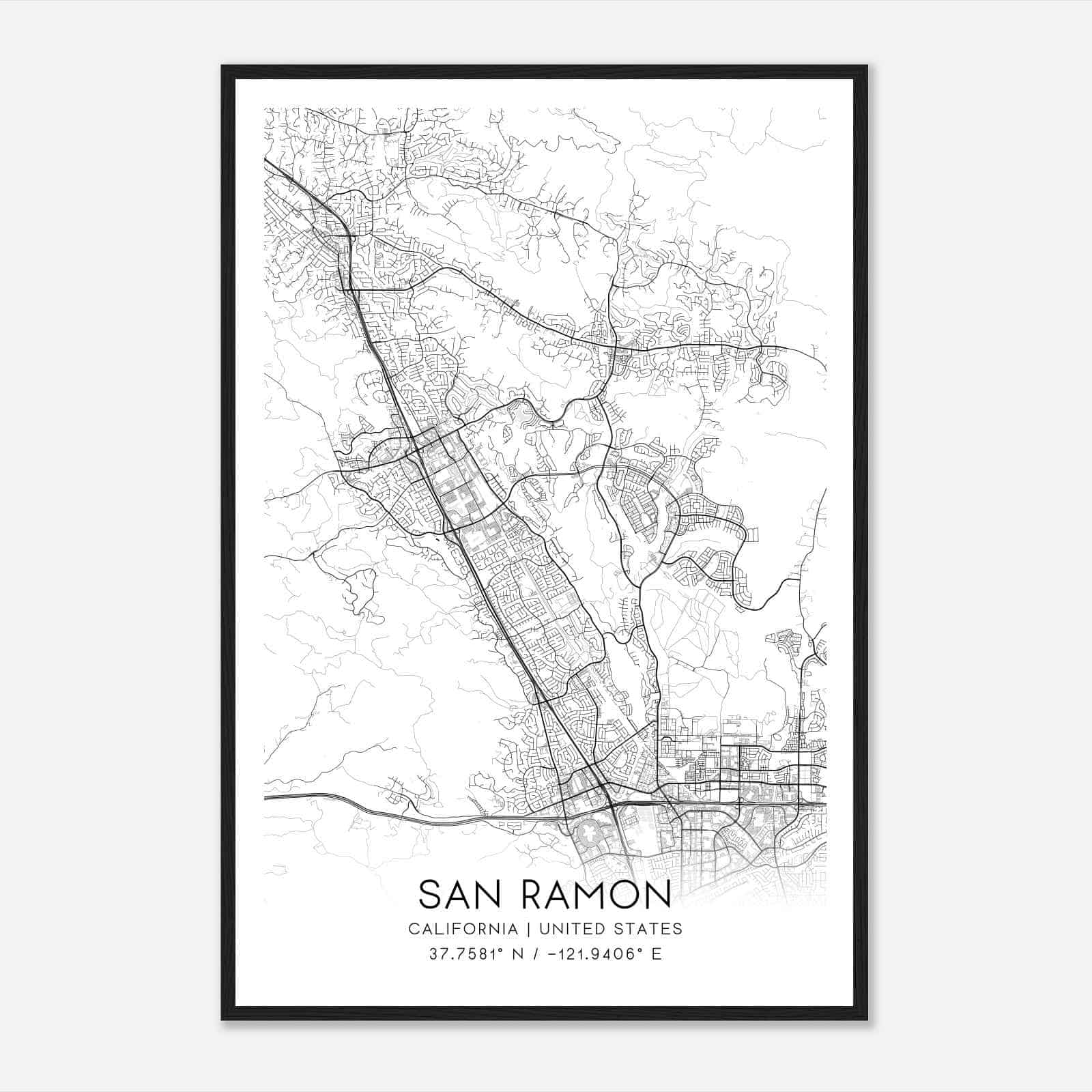 San Ramon California Map Poster, Modern Home Decor Wall Art Print ...