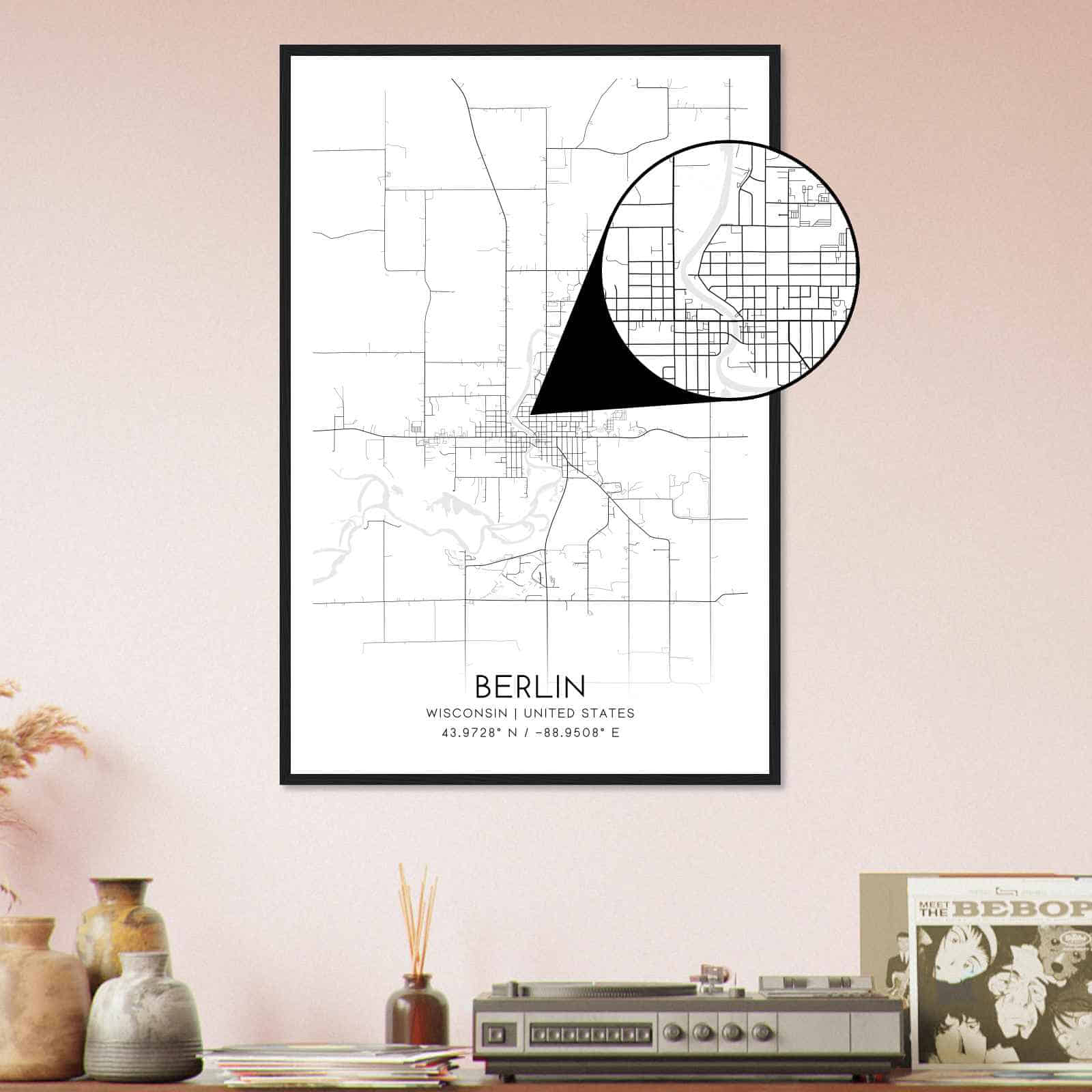 Berlin Wisconsin Map Poster, Modern Home Decor Wall Art Print - Custom ...