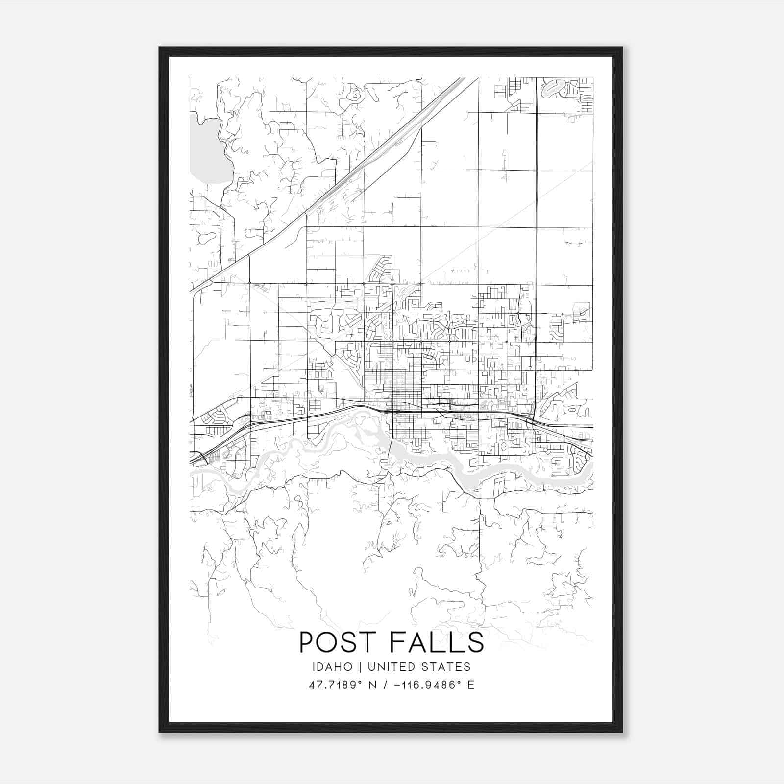 Post Falls Idaho Map Poster, Modern Home Decor Wall Art Print - Custom ...