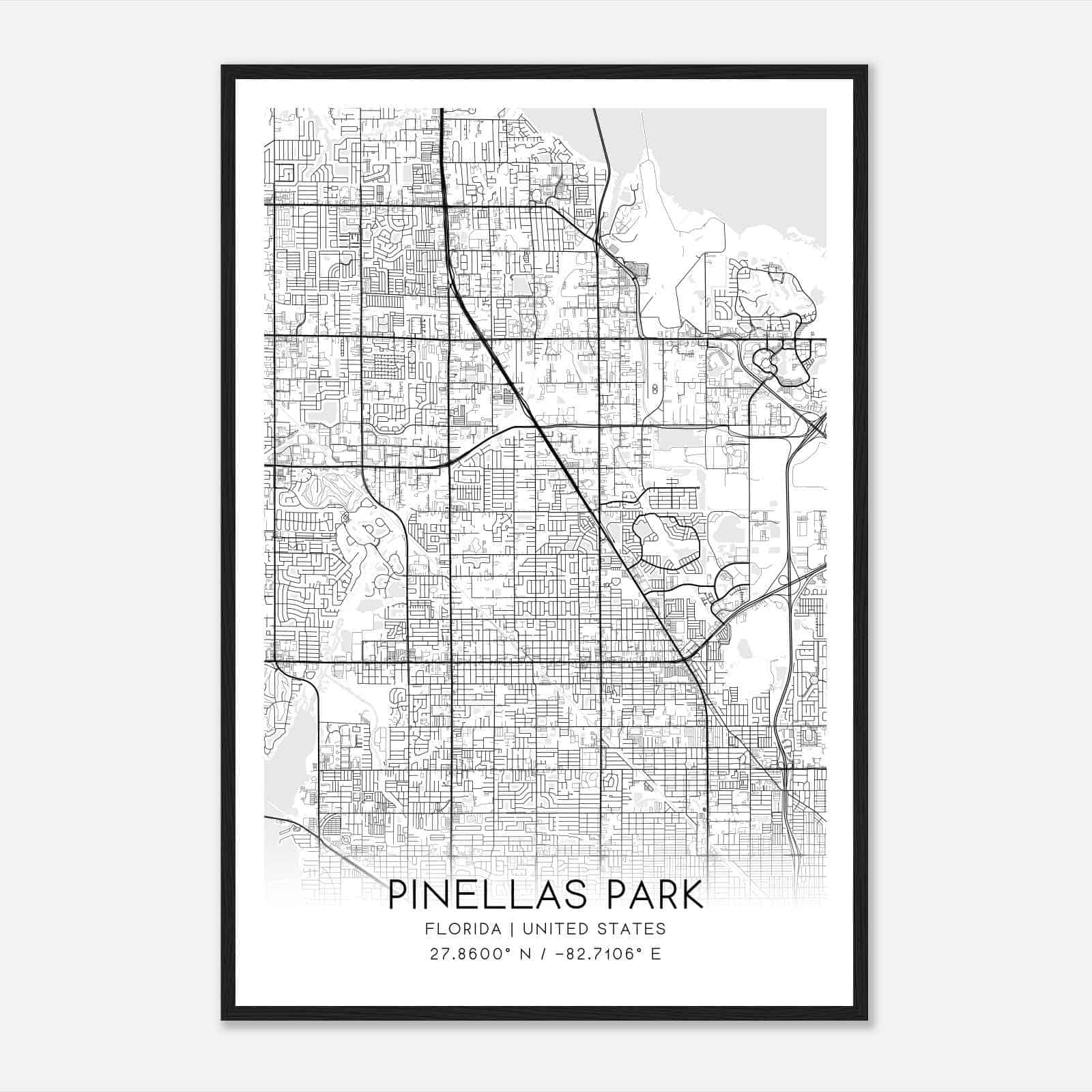 Pinellas Park Florida Map Poster, Modern Home Decor Wall Art Print ...
