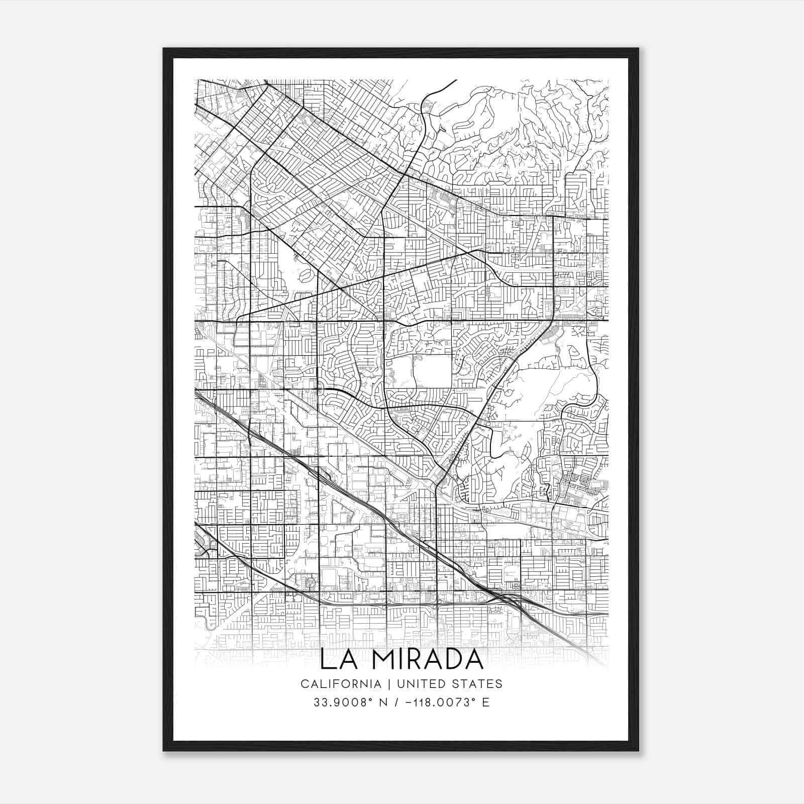 La Mirada California Map Poster, Modern Home Decor Wall Art Print ...