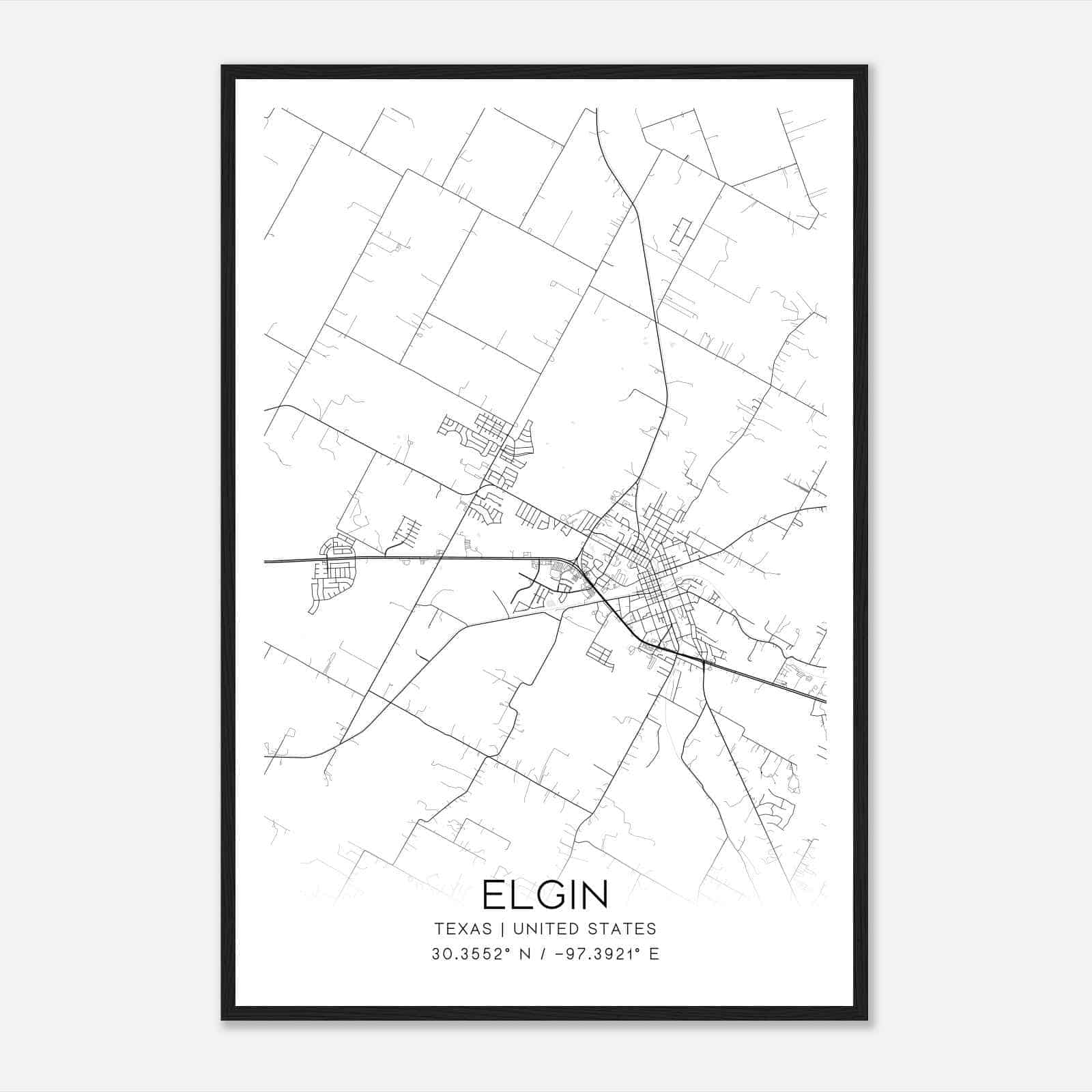 Elgin Texas Map Poster, Modern Home Decor Wall Art Print - Custom Maps ...
