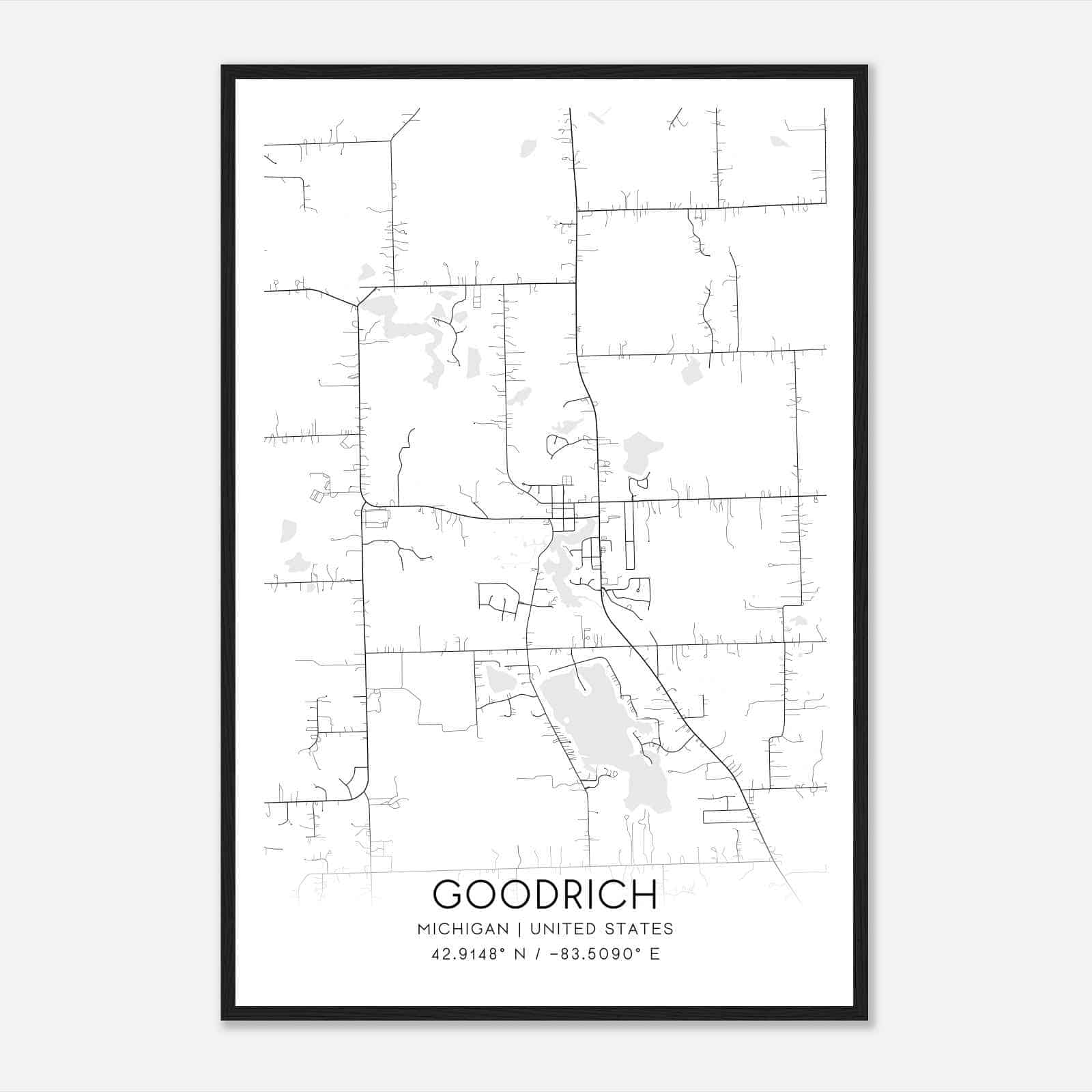 Goodrich Michigan Map Poster, Modern Home Decor Wall Art Print - Custom ...