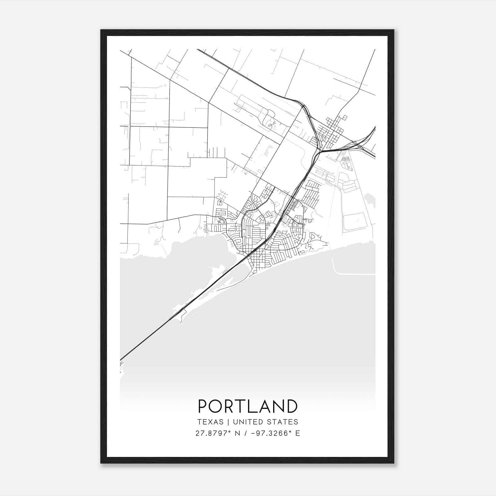 Portland Texas Map Poster, Modern Home Decor Wall Art Print - Custom ...