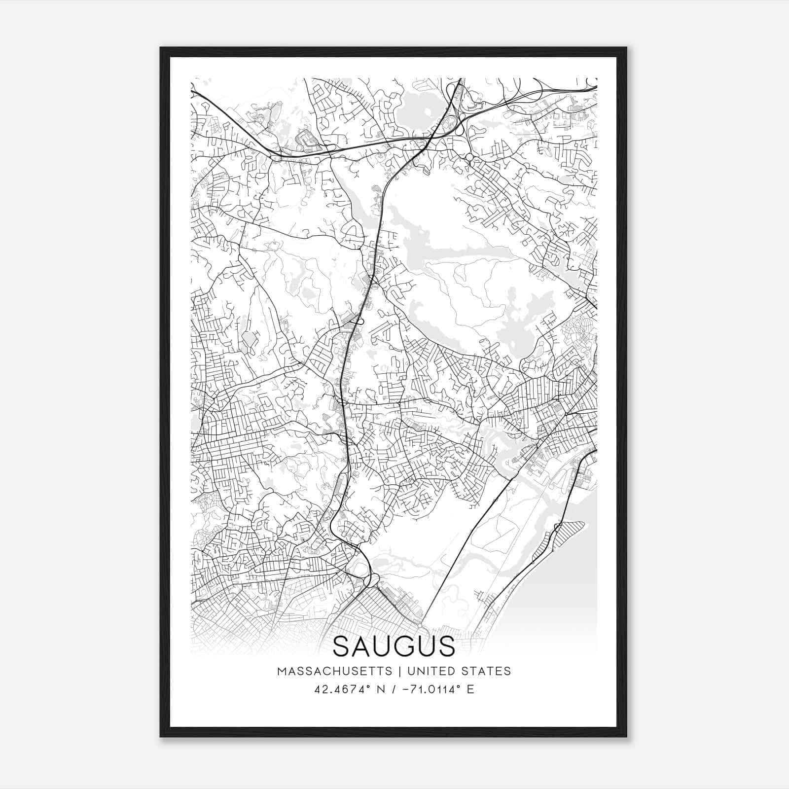 Saugus Massachusetts Map Poster, Modern Home Decor Wall Art Print - Custom Maps & Posters