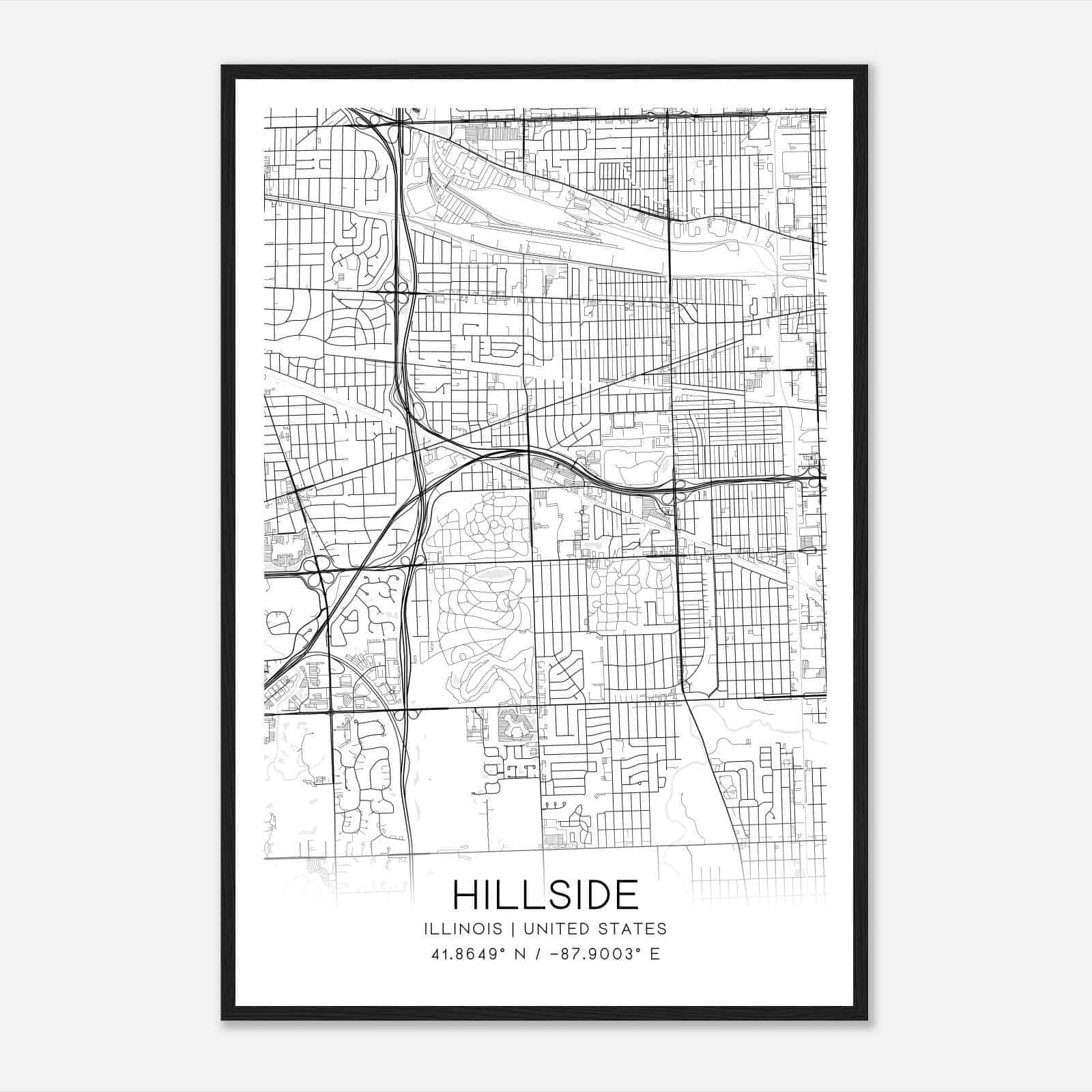 Hillside Illinois Map Poster, Modern Home Decor Wall Art Print - Custom ...