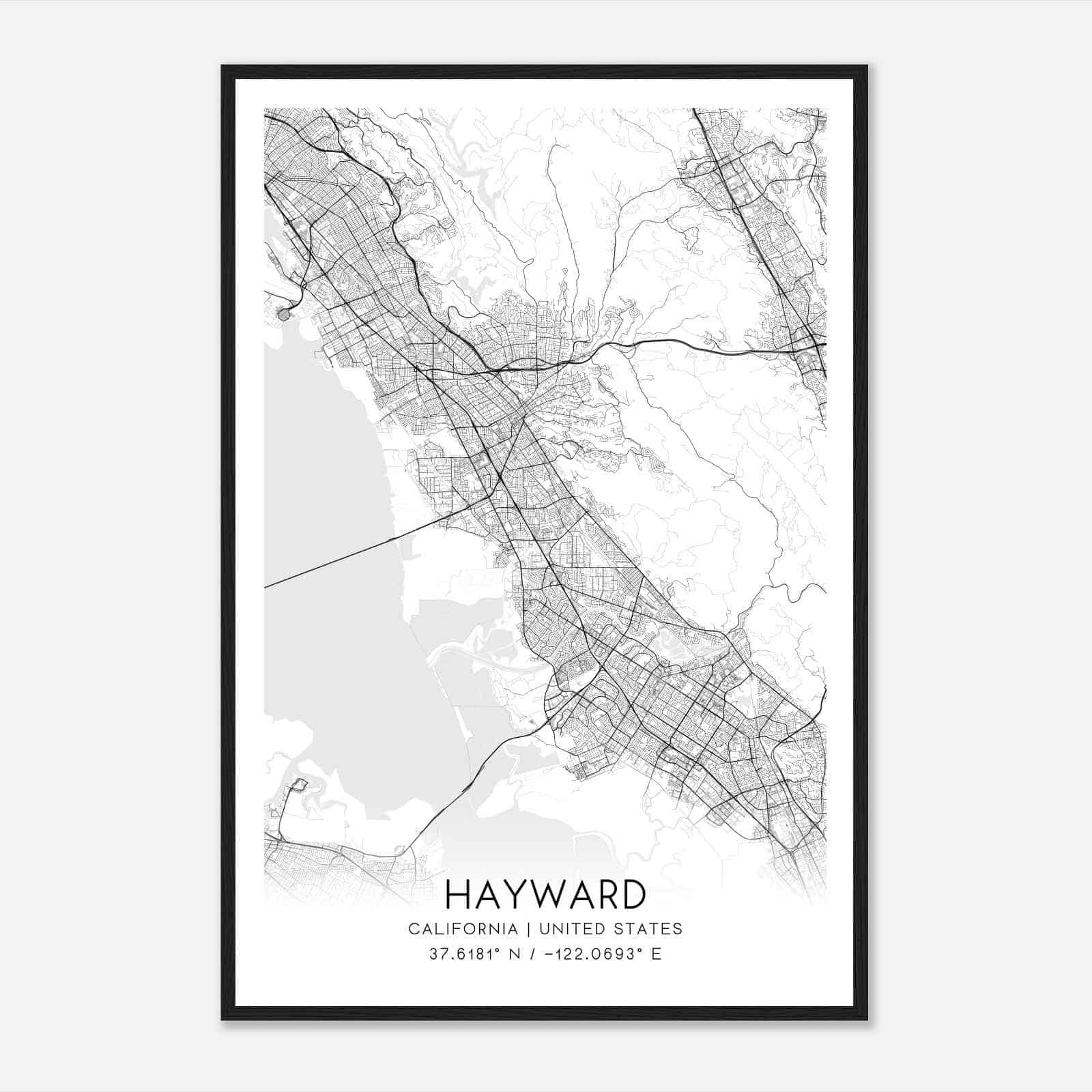 Hayward California Map Poster, Modern Home Decor Wall Art Print ...