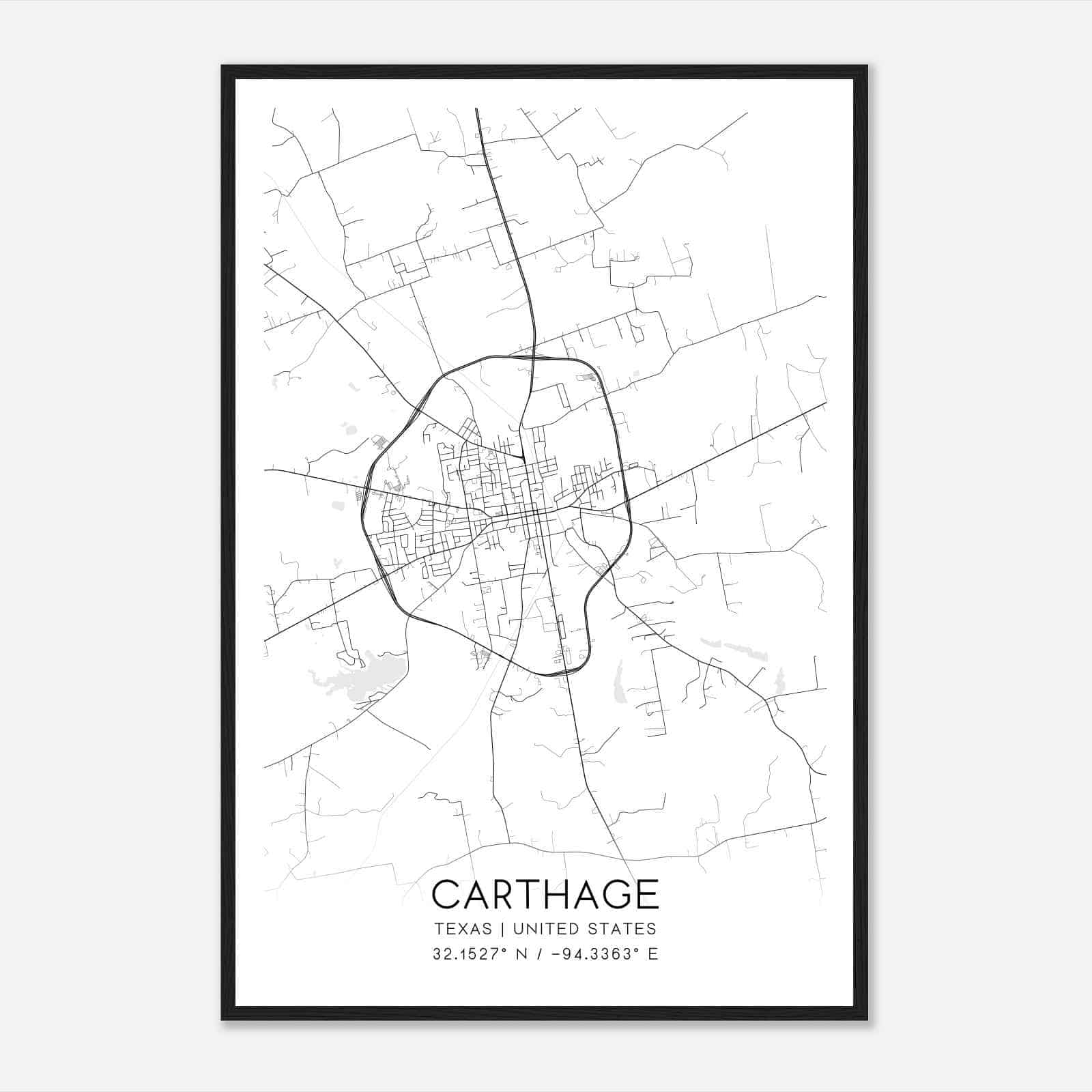 Carthage Texas Map Poster, Modern Home Decor Wall Art Print - Custom ...