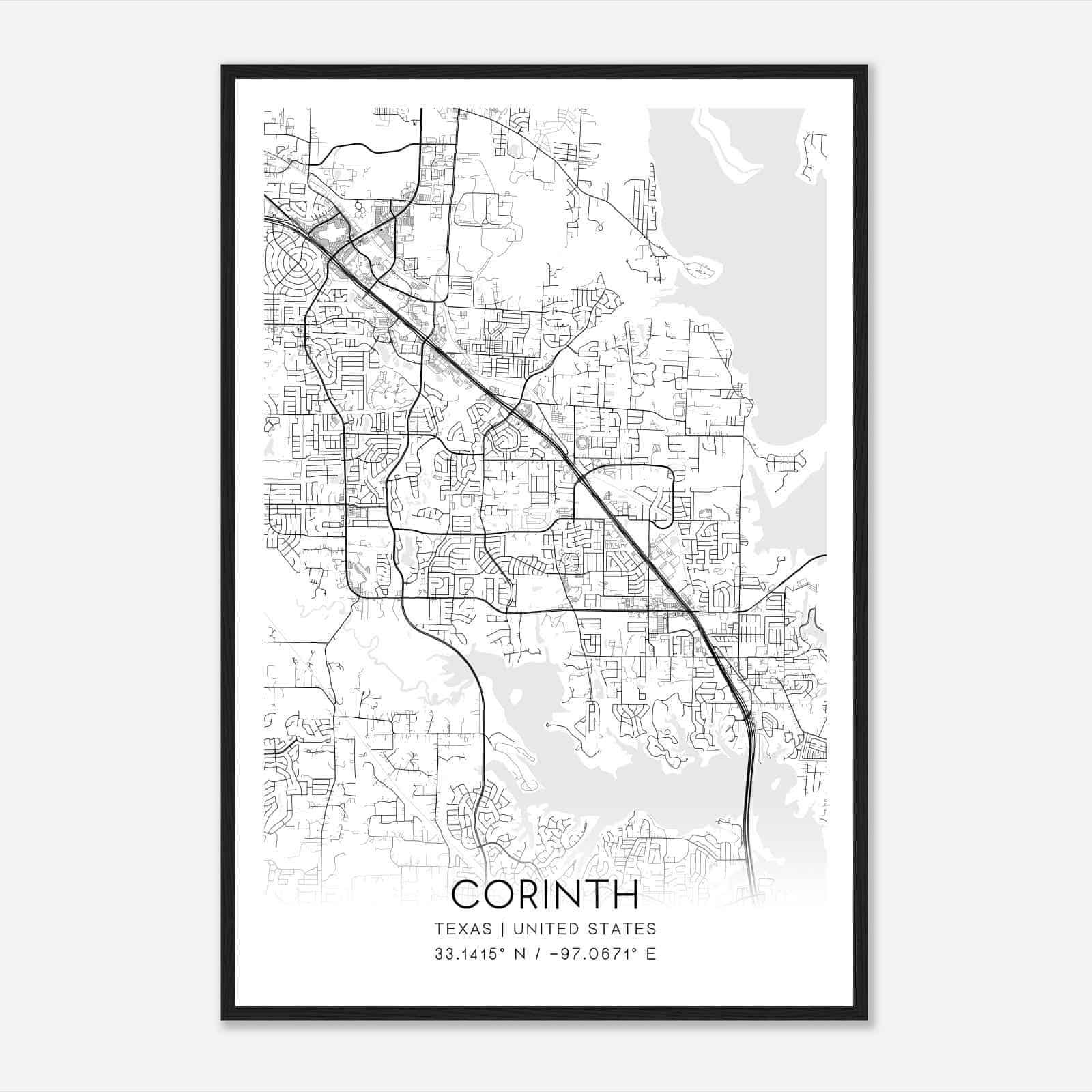 Vintage Corinth Texas Map Poster, Modern Home Decor Wall Art Print ...