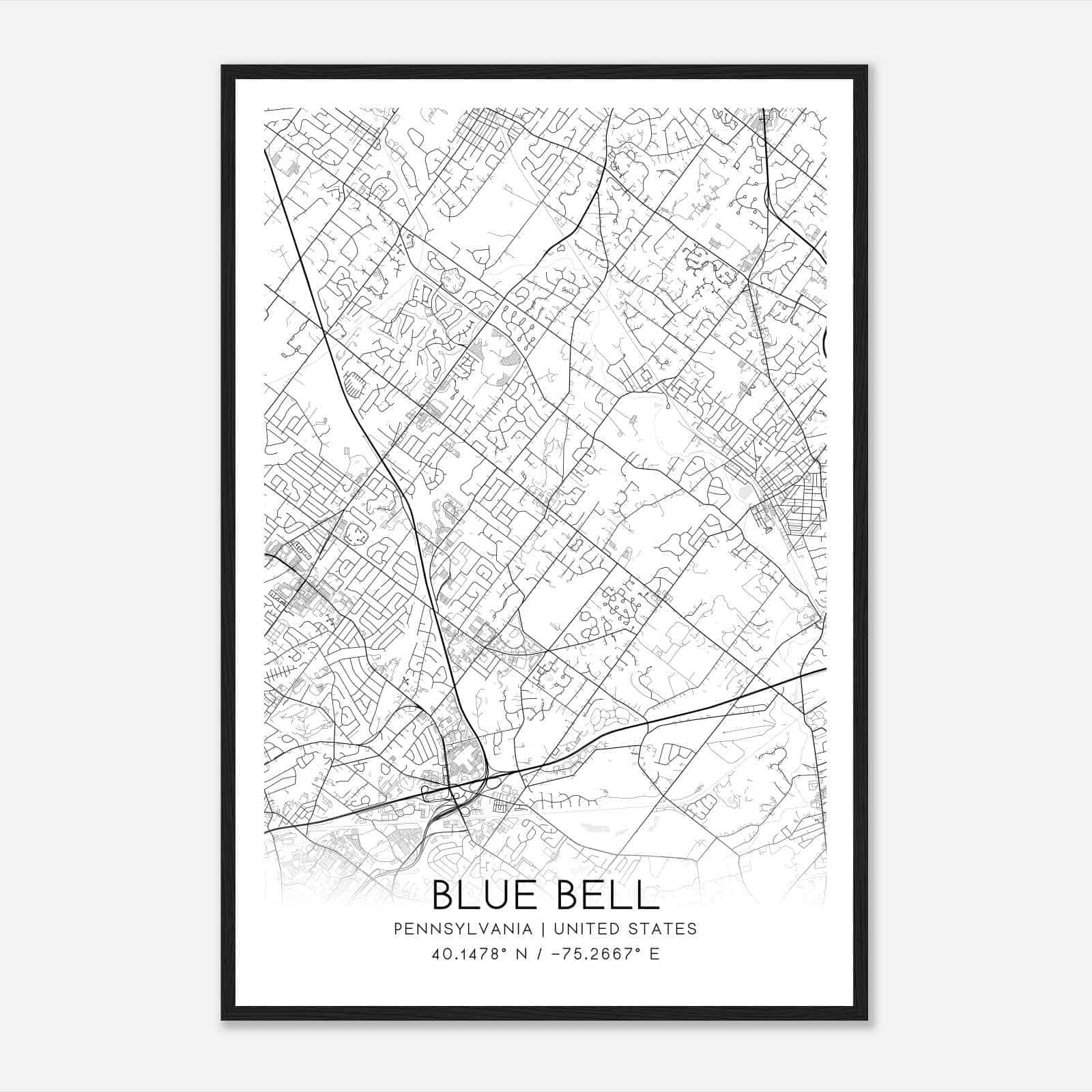 Blue Bell Pennsylvania Map Poster, Modern Home Decor Wall Art Print ...