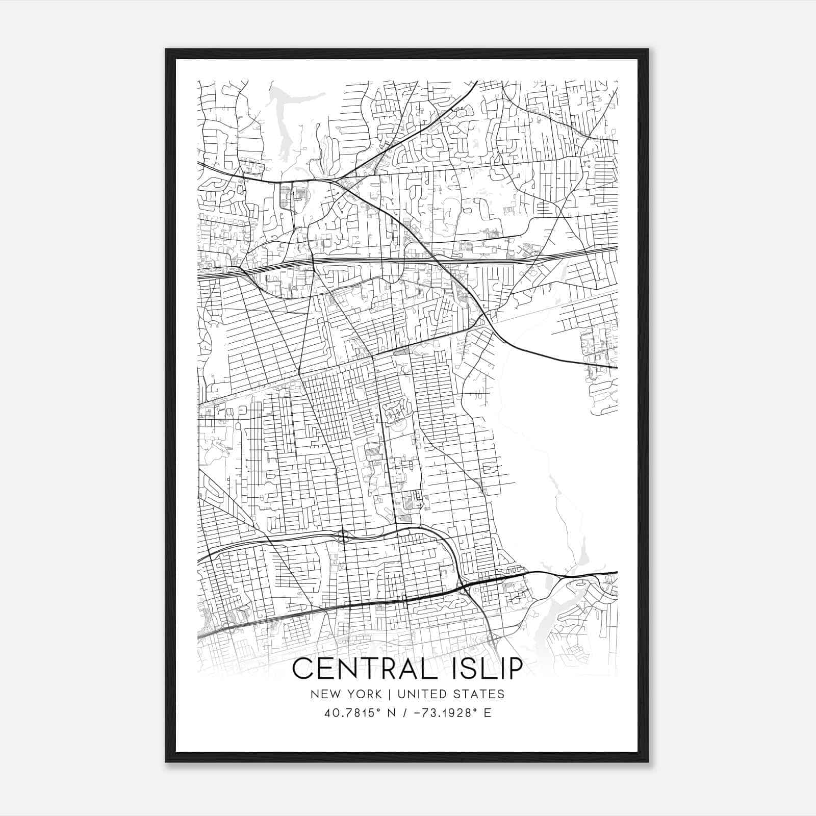 Central Islip New York Map Poster, Modern Home Decor Wall Art Print ...