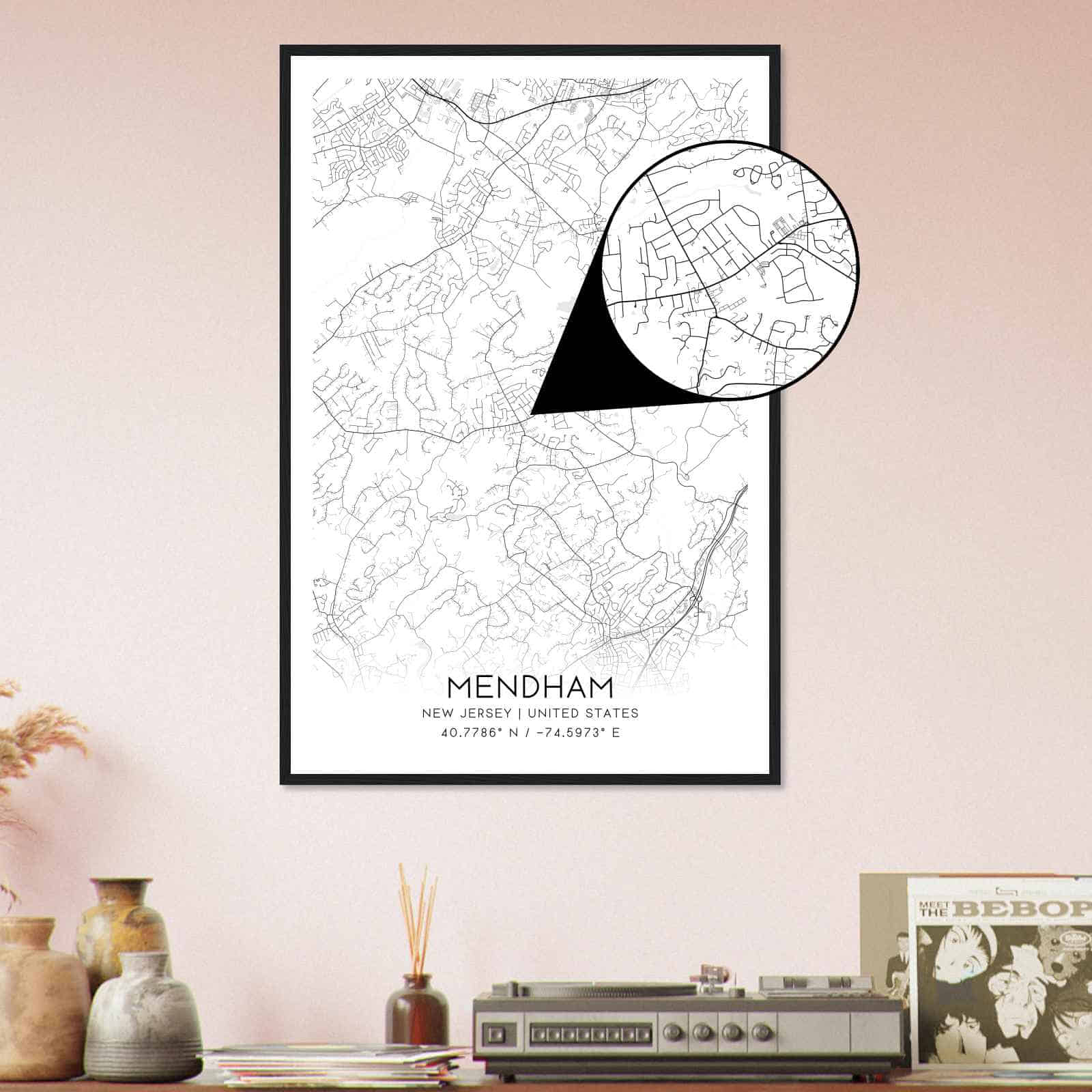 Mendham New Jersey Map Poster, Modern Home Decor Wall Art Print ...