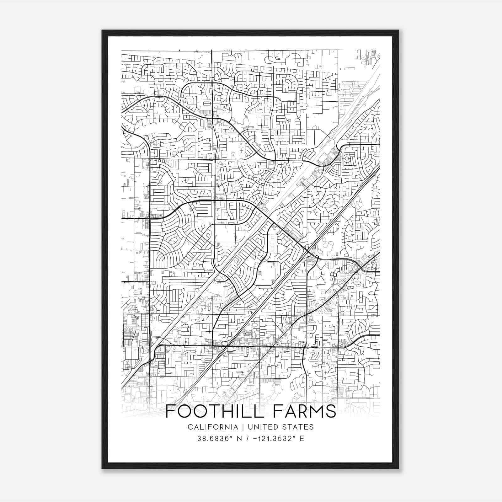 Foothill Farms California Map Poster, Modern Home Decor Wall Art Print ...