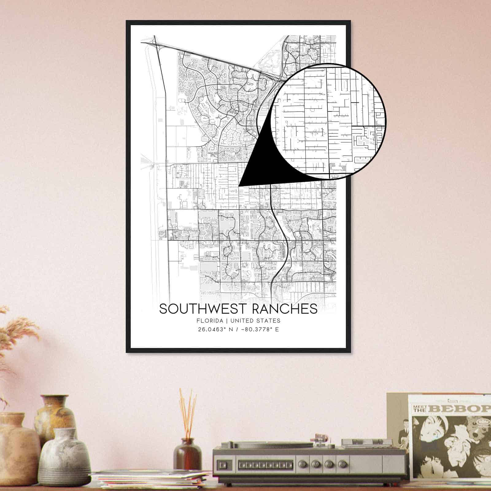 Southwest Ranches Florida Map Poster, Modern Home Decor Wall Art Print ...