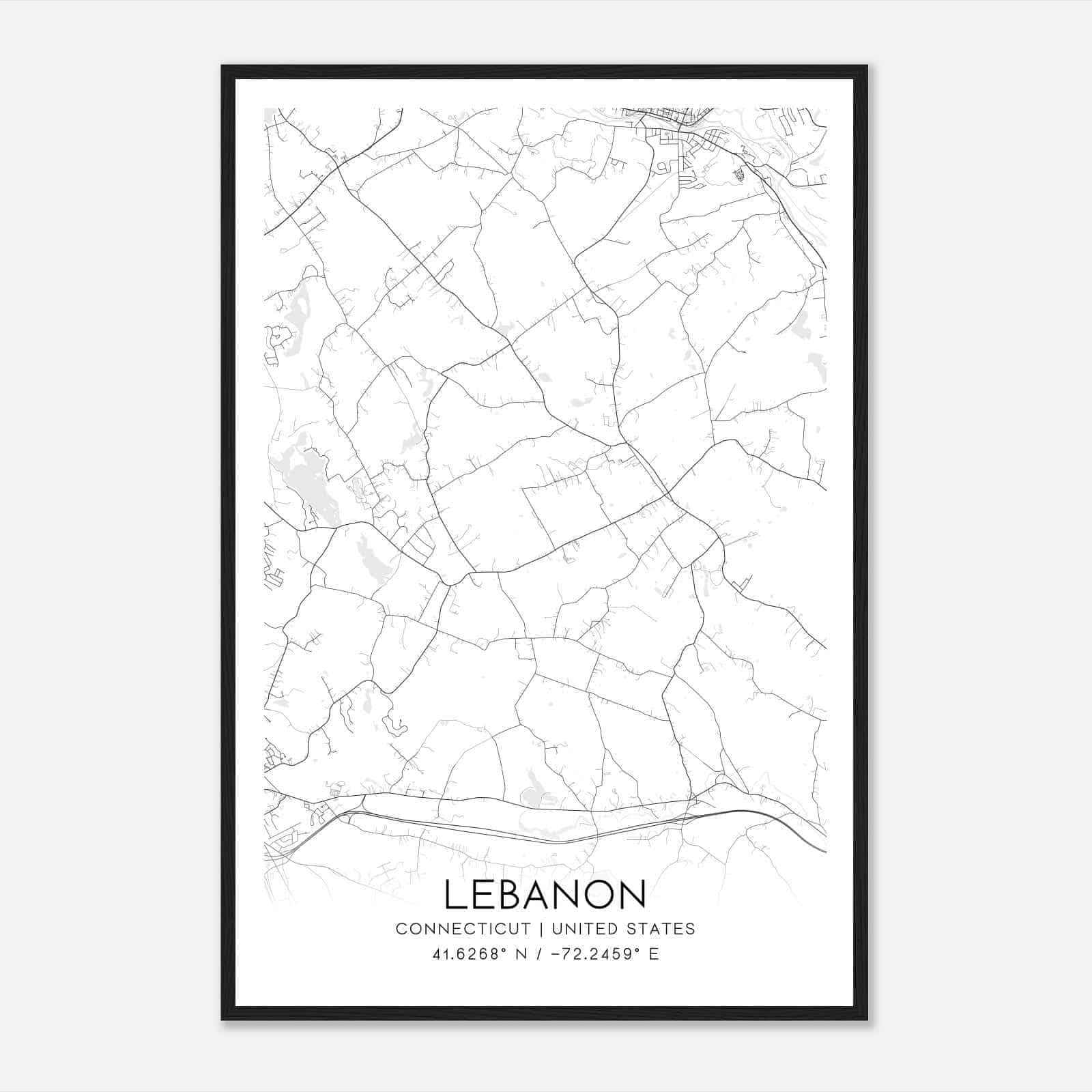 Lebanon Connecticut Map Poster, Modern Home Decor Wall Art Print ...