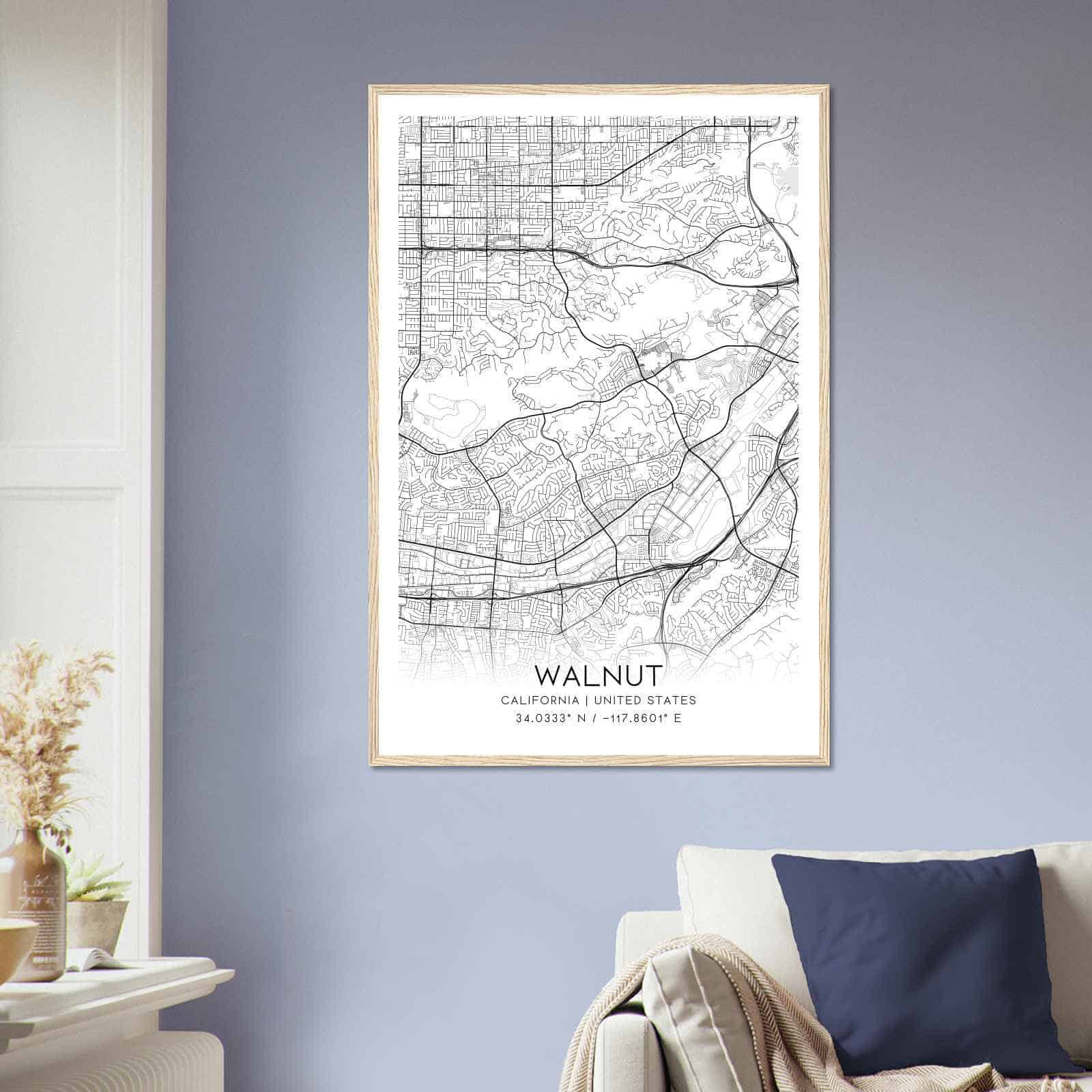 Walnut California Map Poster, Modern Home Decor Wall Art Print - Custom ...