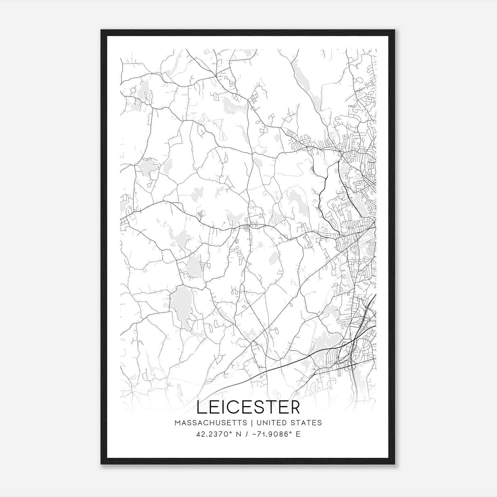 Leicester Massachusetts Map Poster, Modern Home Decor Wall Art Print ...