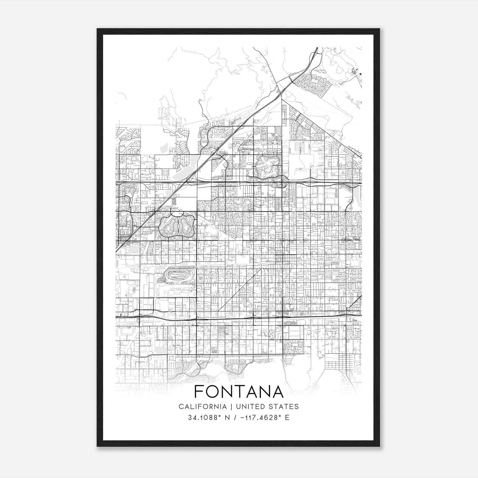 Fontana California Map Poster, Modern Home Decor Wall Art Print ...